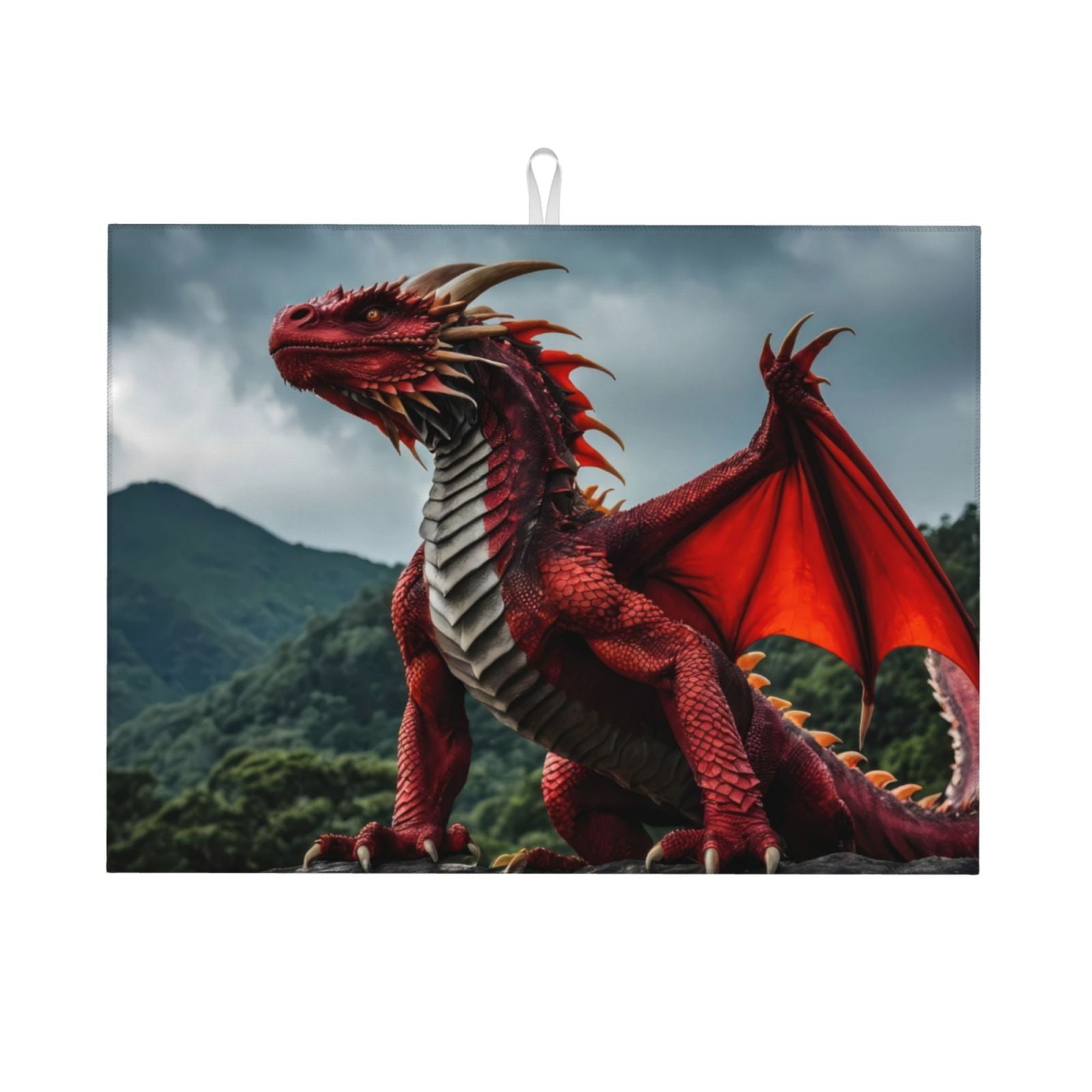 Sikiie Majestic Red Dragon Dish Drying Mat, Kitchen Counter Mat, Self ...
