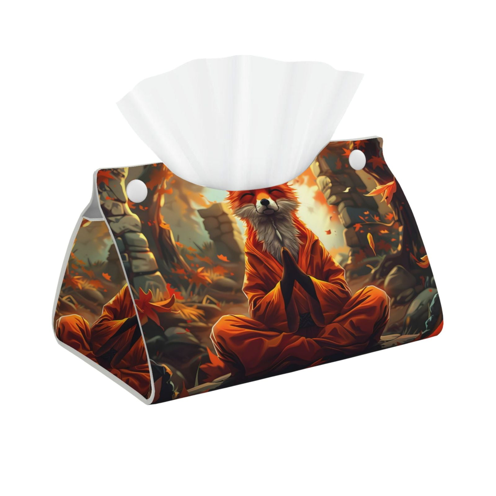 Sikiie Maple Leaf Meditating Fox Leather Tissue Box Cover Rectangle ...