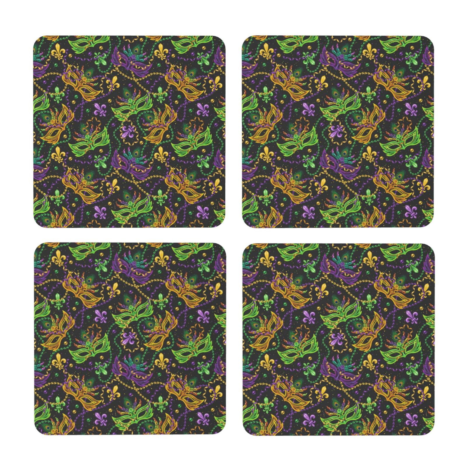 Sikiie Mardi Gras Surface MDF Cork Coaster 4 Pcs - Absorbent Beverage ...