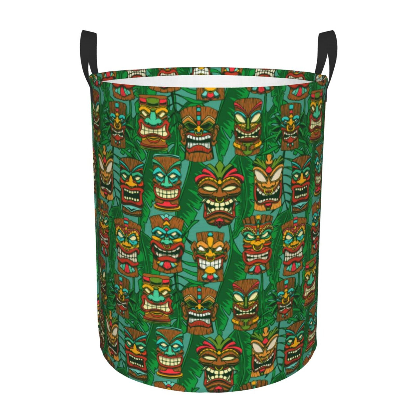 Sikiie Mask And Palm Leaves Print Round Dirty Clothes Basket ...
