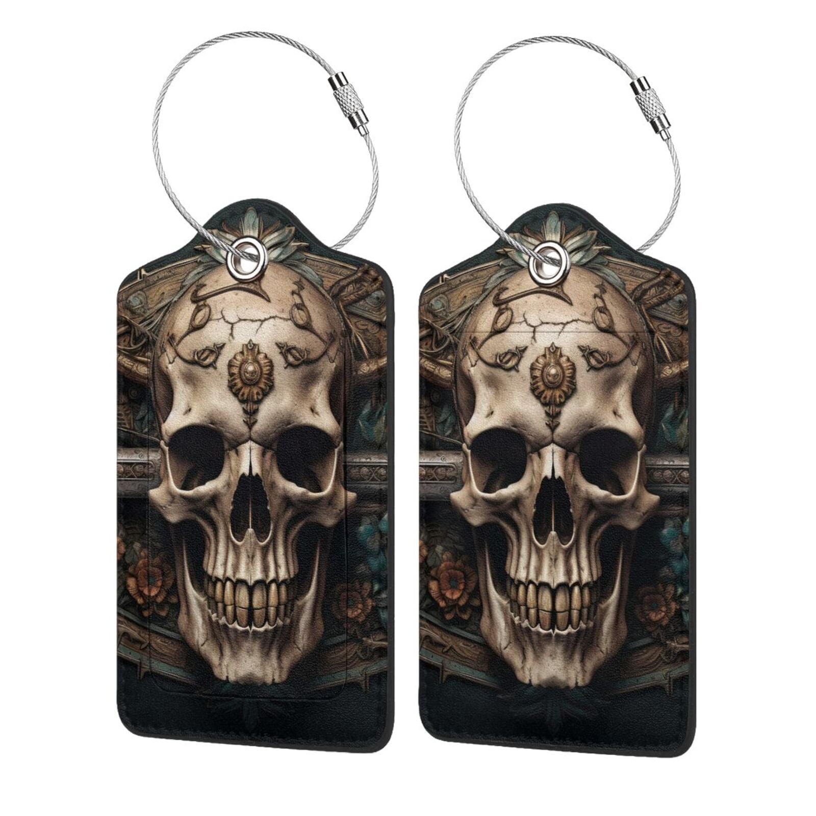 Sikiie Metal Style Horned Skull Luggage Tag for Suitcase Leather Baggage Tag with Stainless ...