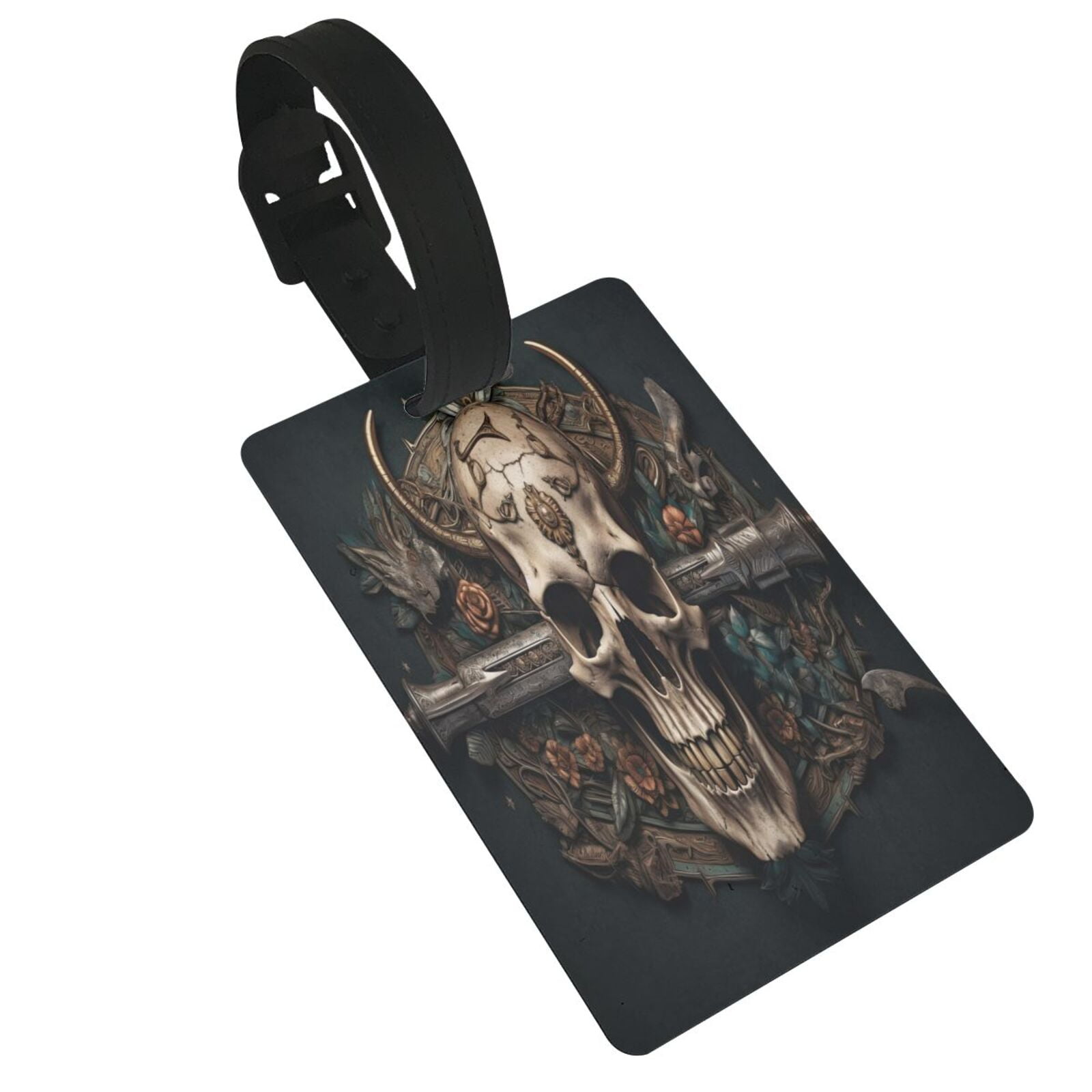 Sikiie Metal Style Horned Skull Luggage Tags Privacy Cover ID Label ...
