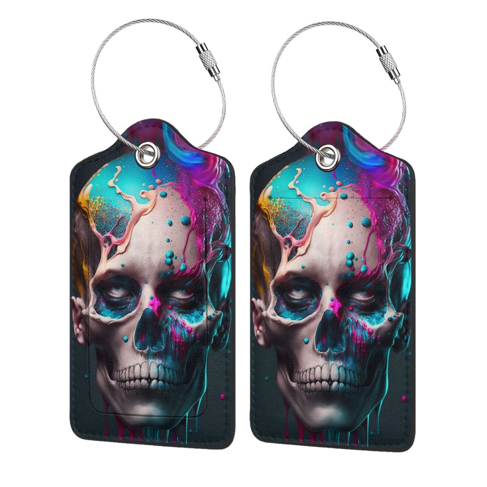 Sikiie Modern Abstract Colorful Skull B Luggage Tag for Suitcase Leather Baggage Tag with ...