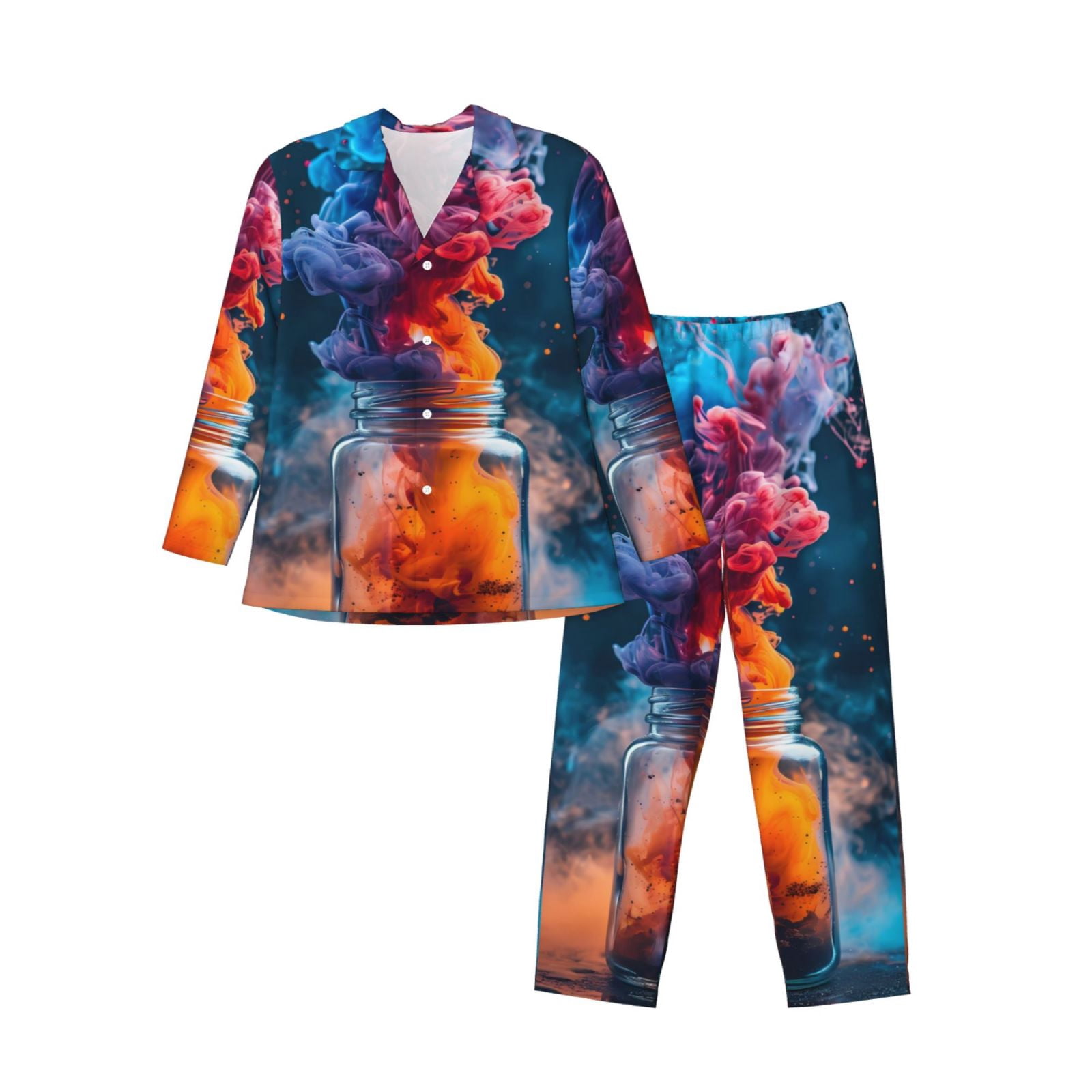 Sikiie Modern Art Red And Blue Colors Mens Pajama Set, Soft Warm Long ...