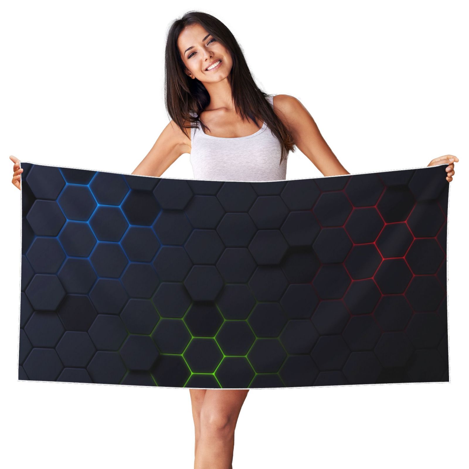 Sikiie Modern Hexagonal Neon Grid Beach Towel for Women Men, Pool Bath ...