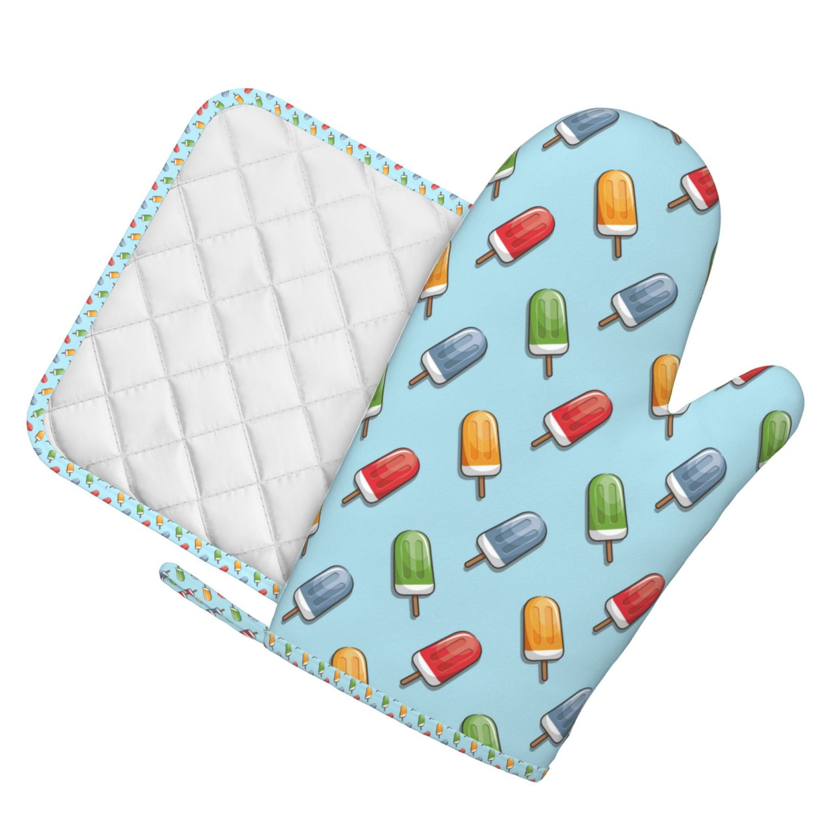 Sikiie Modern Ice Cream Oven Mitts and Pot Holders Set, Kitchen Oven ...