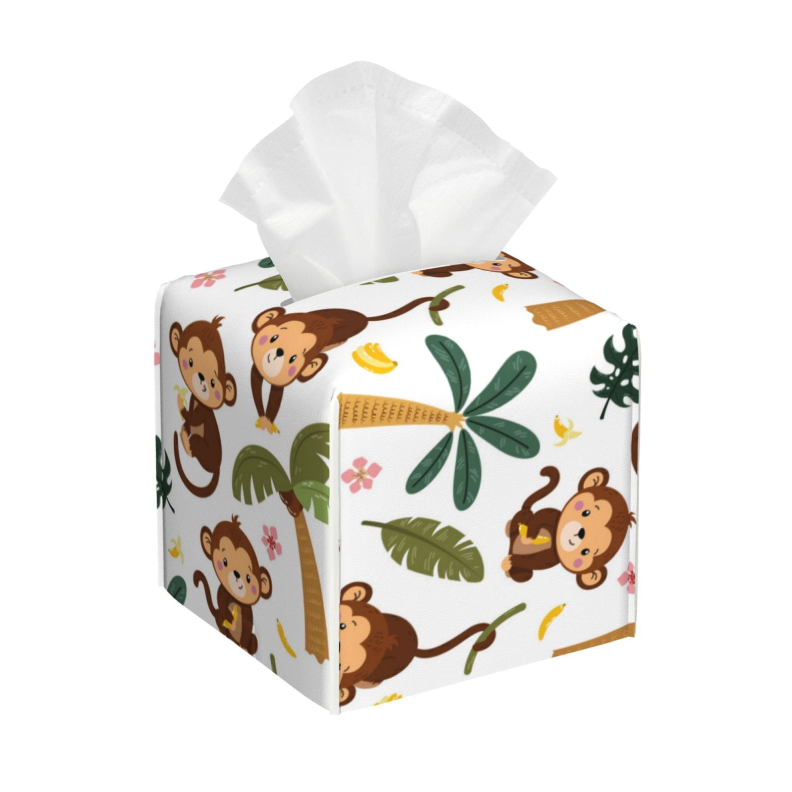 Sikiie Monkeys Swinging from Palms Leather Tissue Box Cover Square ...