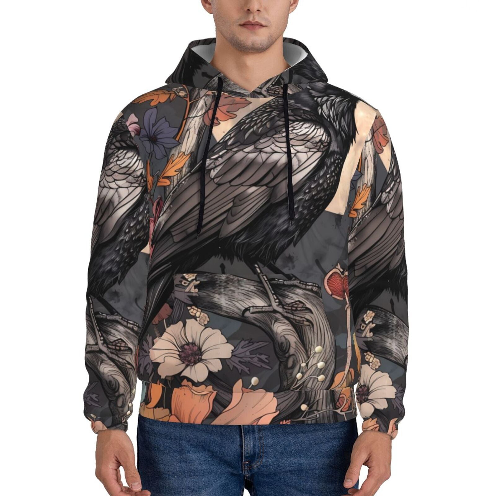 Sikiie Moonlit Crow Blossoms Men's Hoodie, Essentials Hoodie ...