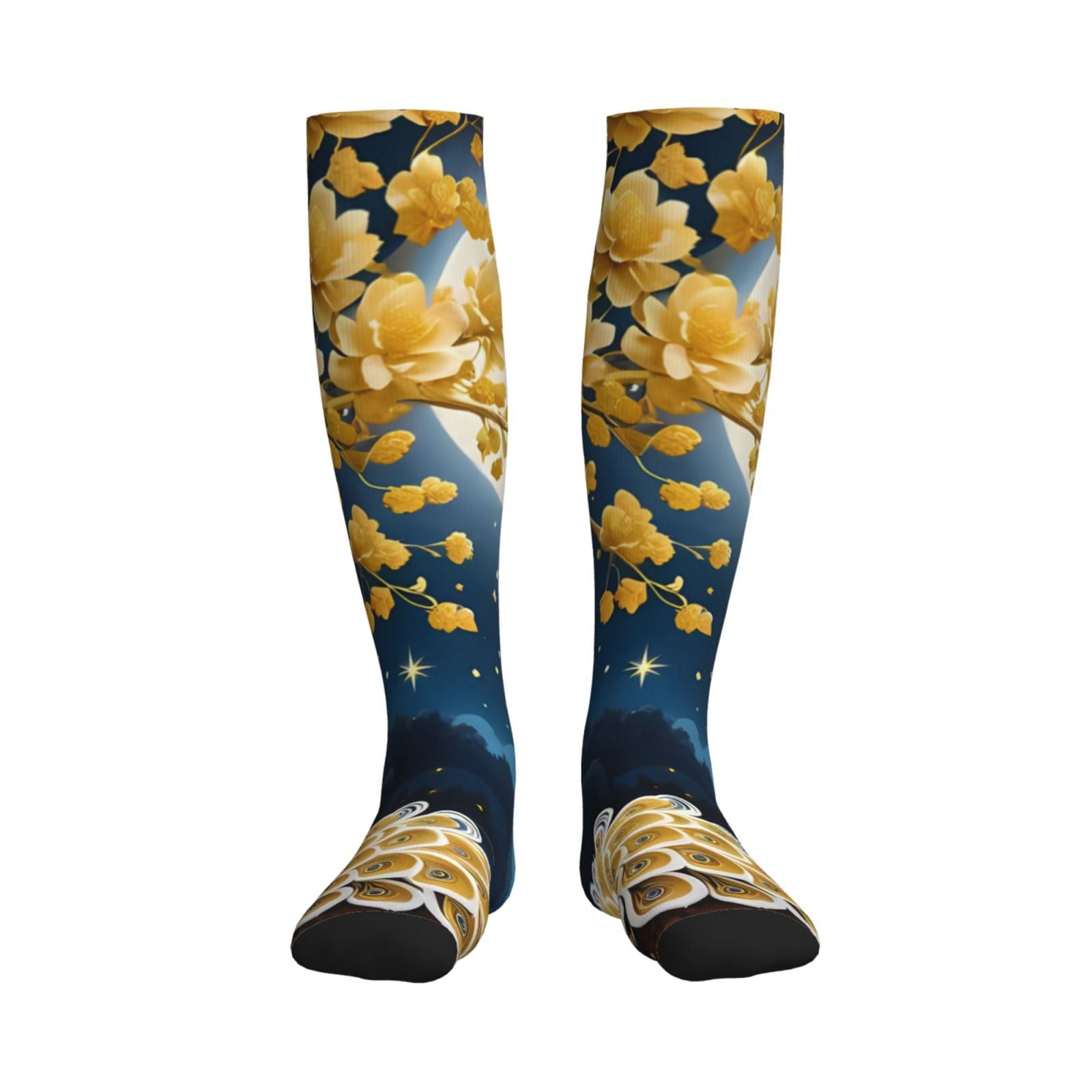Sikiie Moonlit Golden Tree Peacock 1 Pairs Compression Socks for Men ...