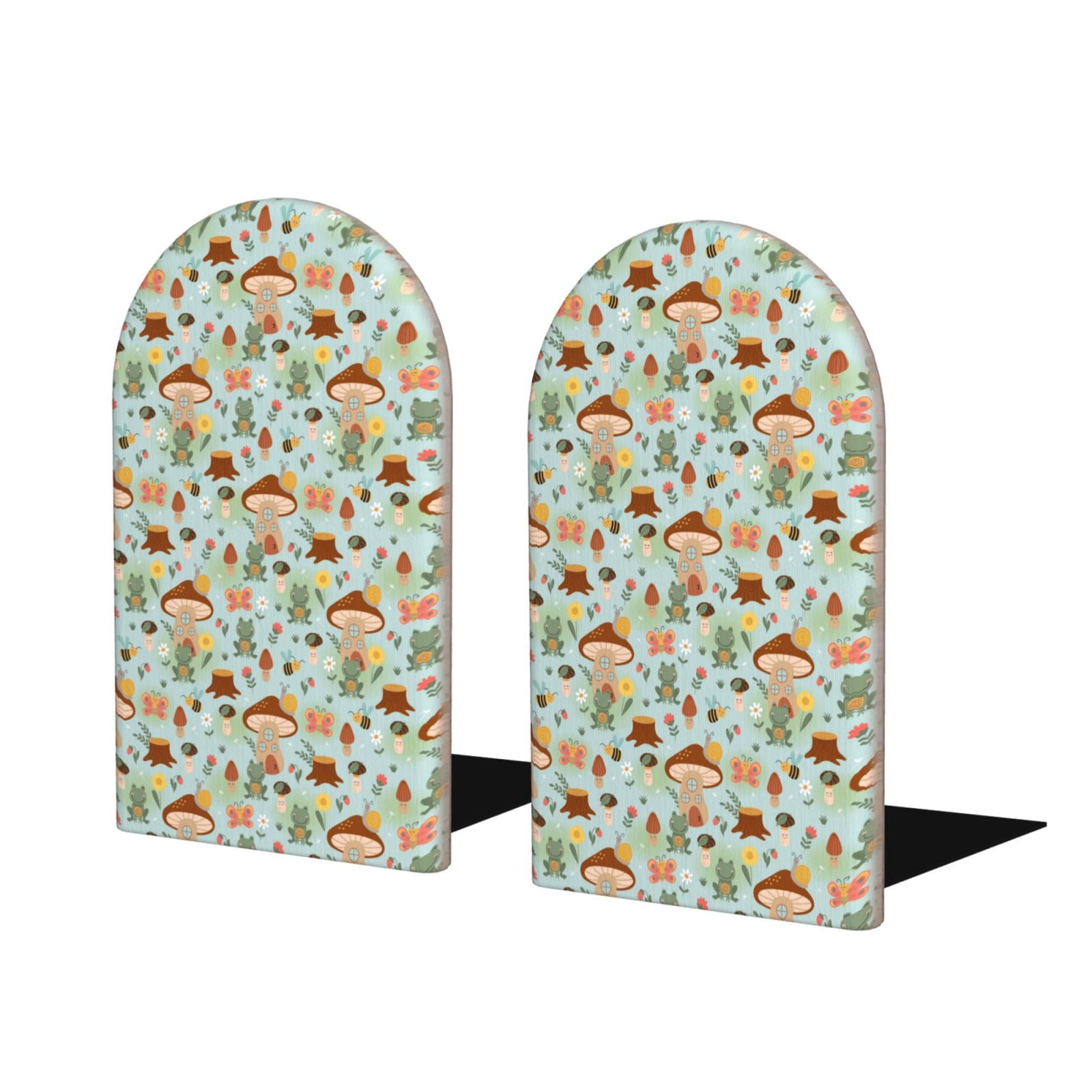 Sikiie Mushroom House Insect Frog Bookends 1 Pair, Wood Bookends for ...