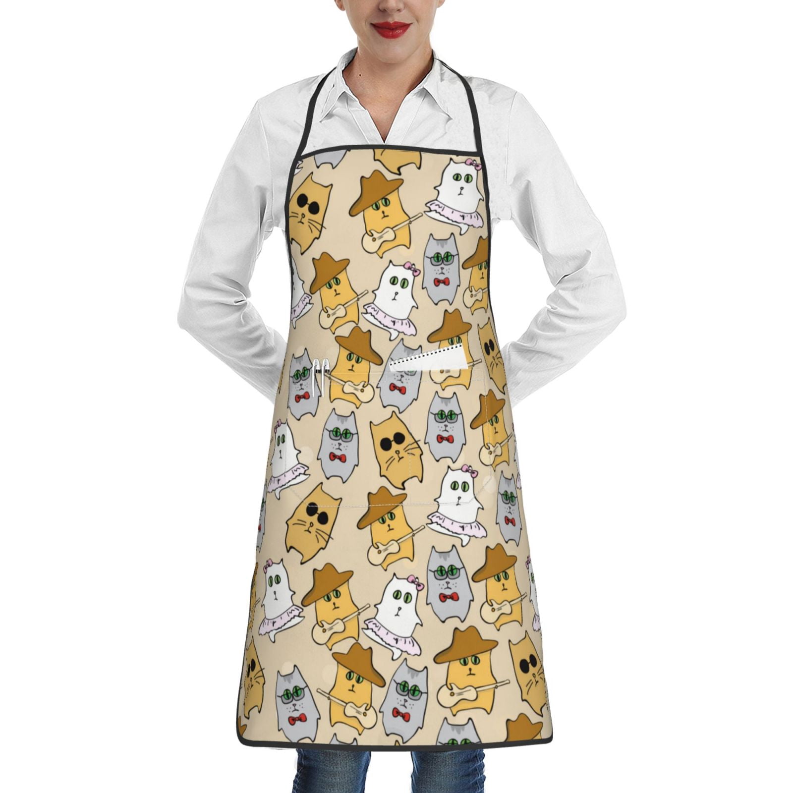Sikiie Music Dancing Cat Aprons for Kitchen Cooking Aprons, Chef Apron ...