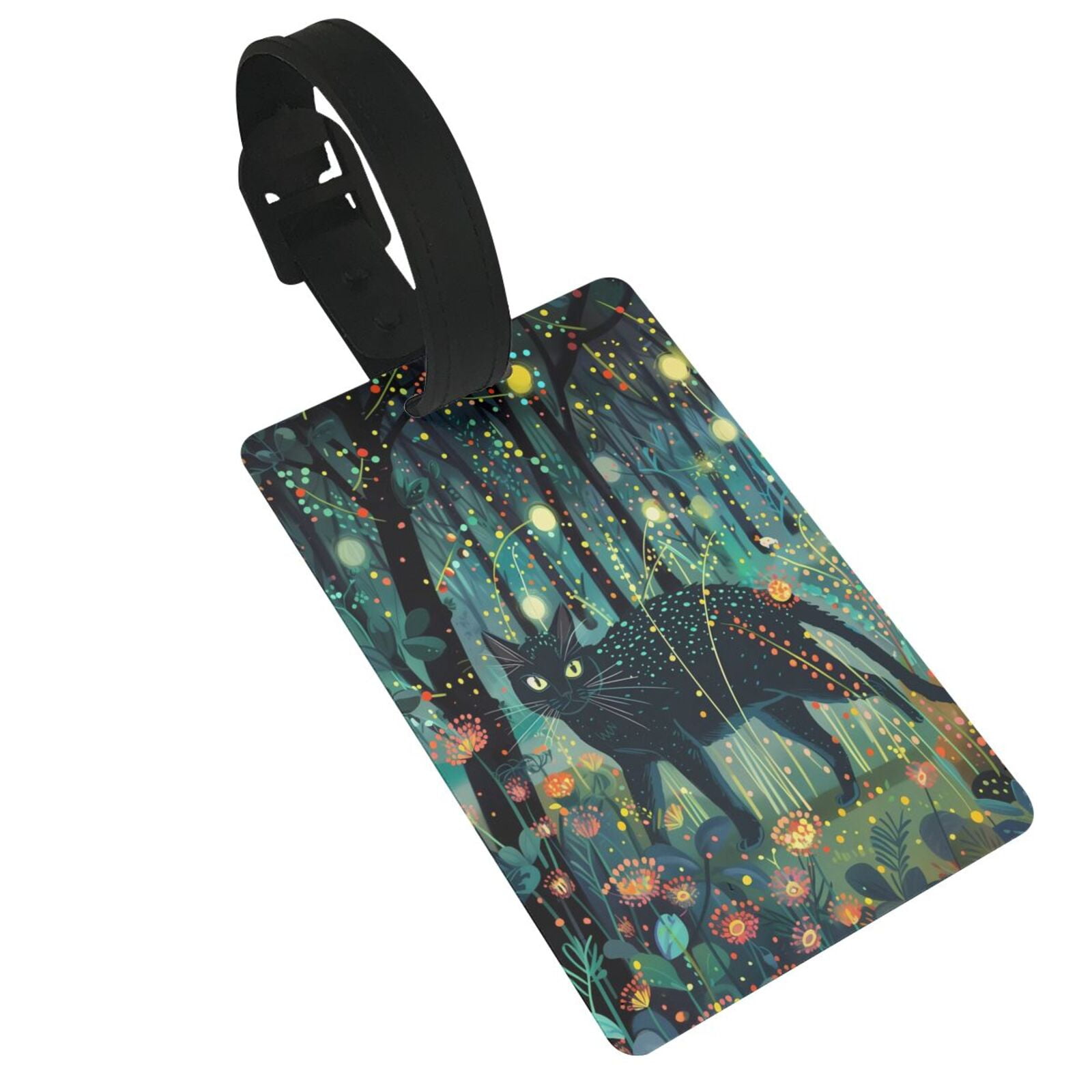 Sikiie Mystical Black Cat Fireflies Luggage Tags Privacy Cover ID Label ...