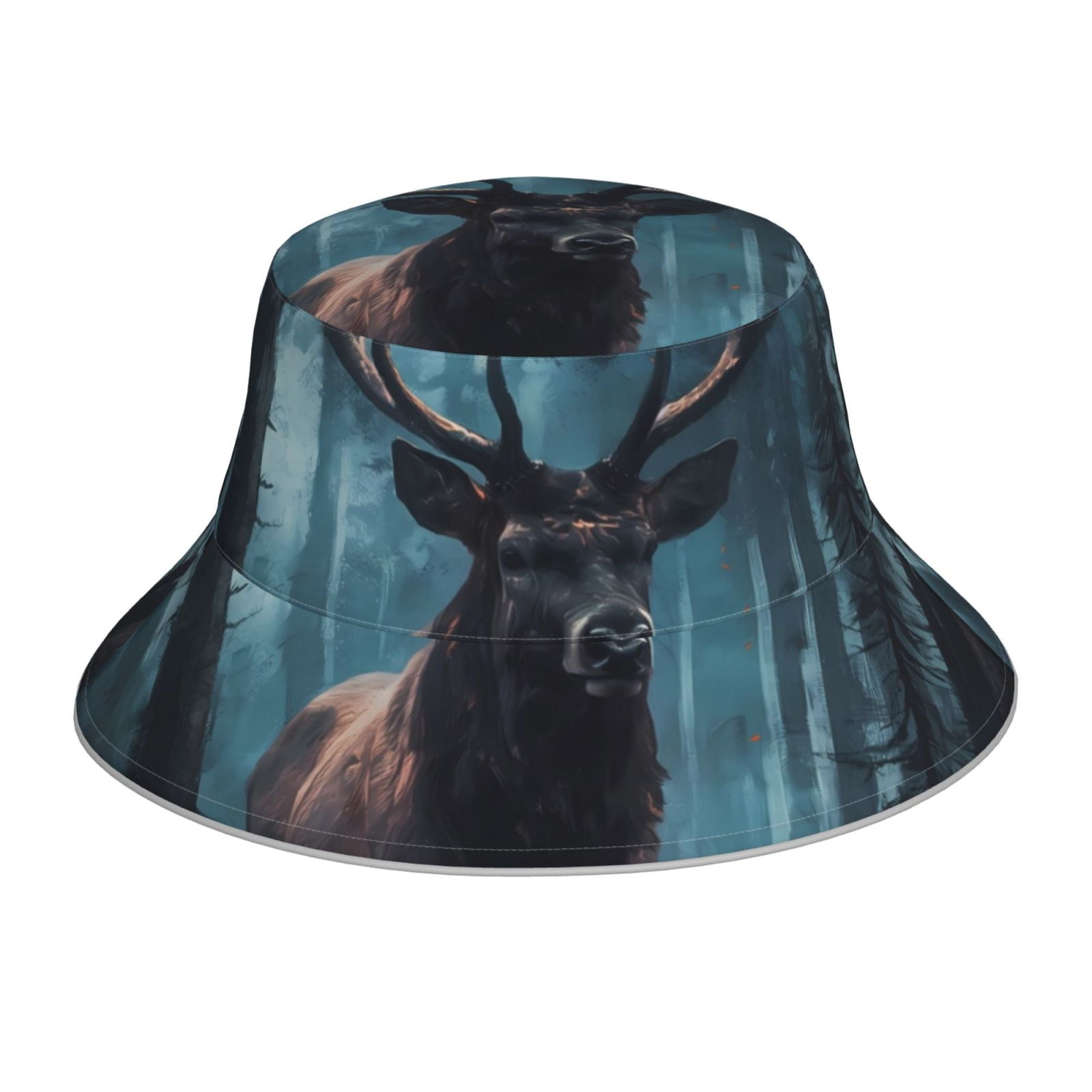 Sikiie Mystical Forest Elk Reflective Double-Sided Bucket Hat, Sun Hat ...