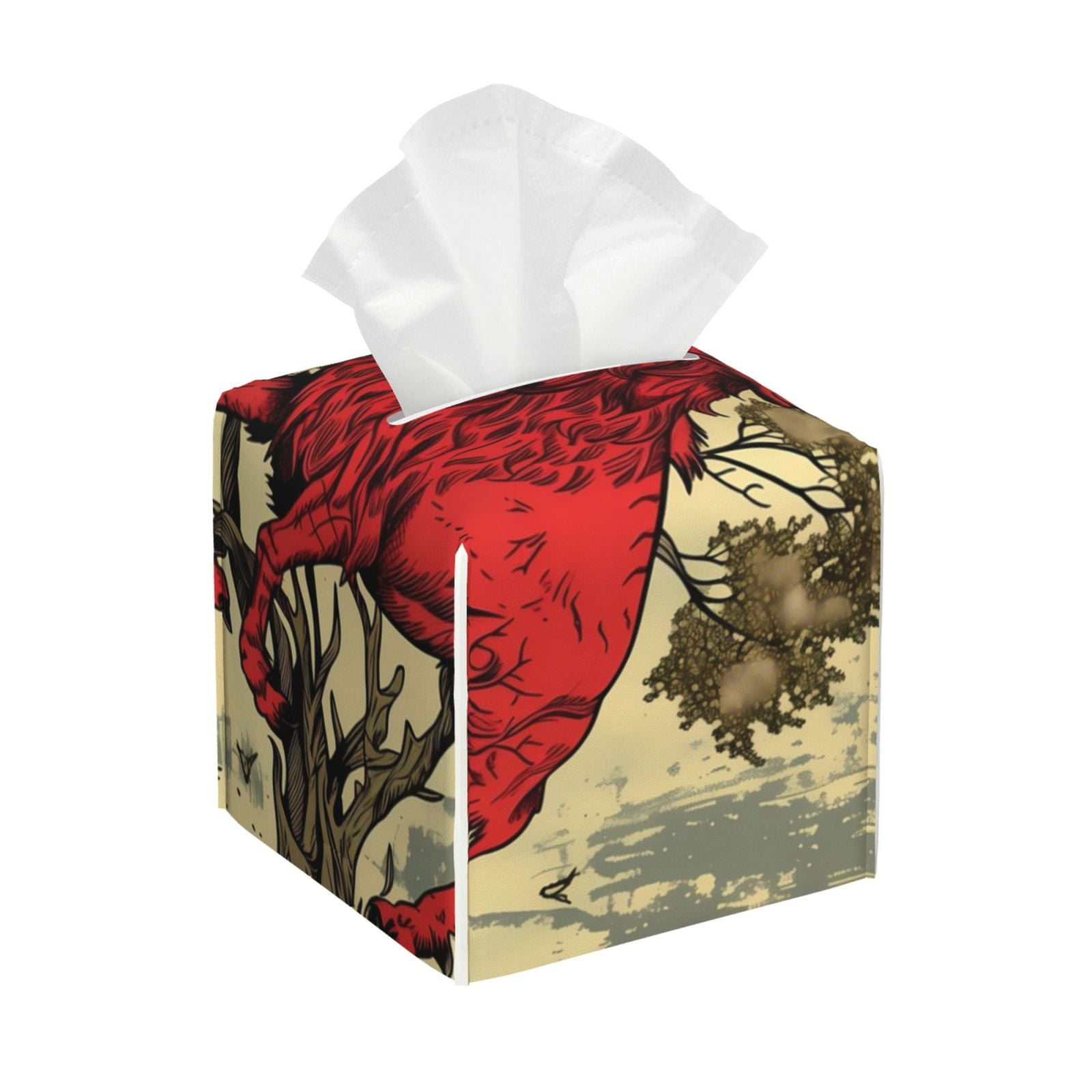 Sikiie Mythical Red Stag Illustration Leather Tissue Box Cover Square ...