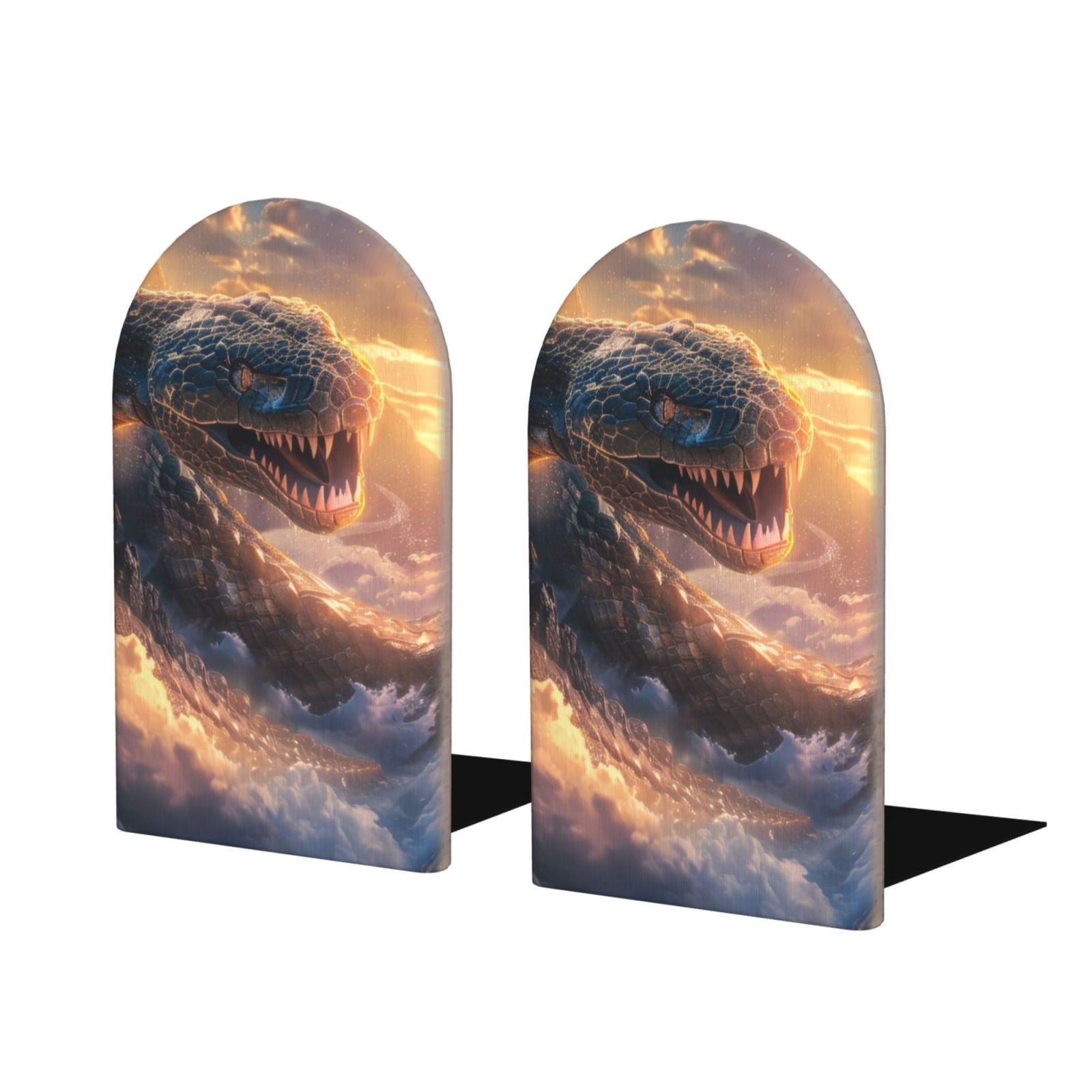 Sikiie Mythical Serpent Mountain Sunrise Bookends 1 Pair, Wood Bookends ...