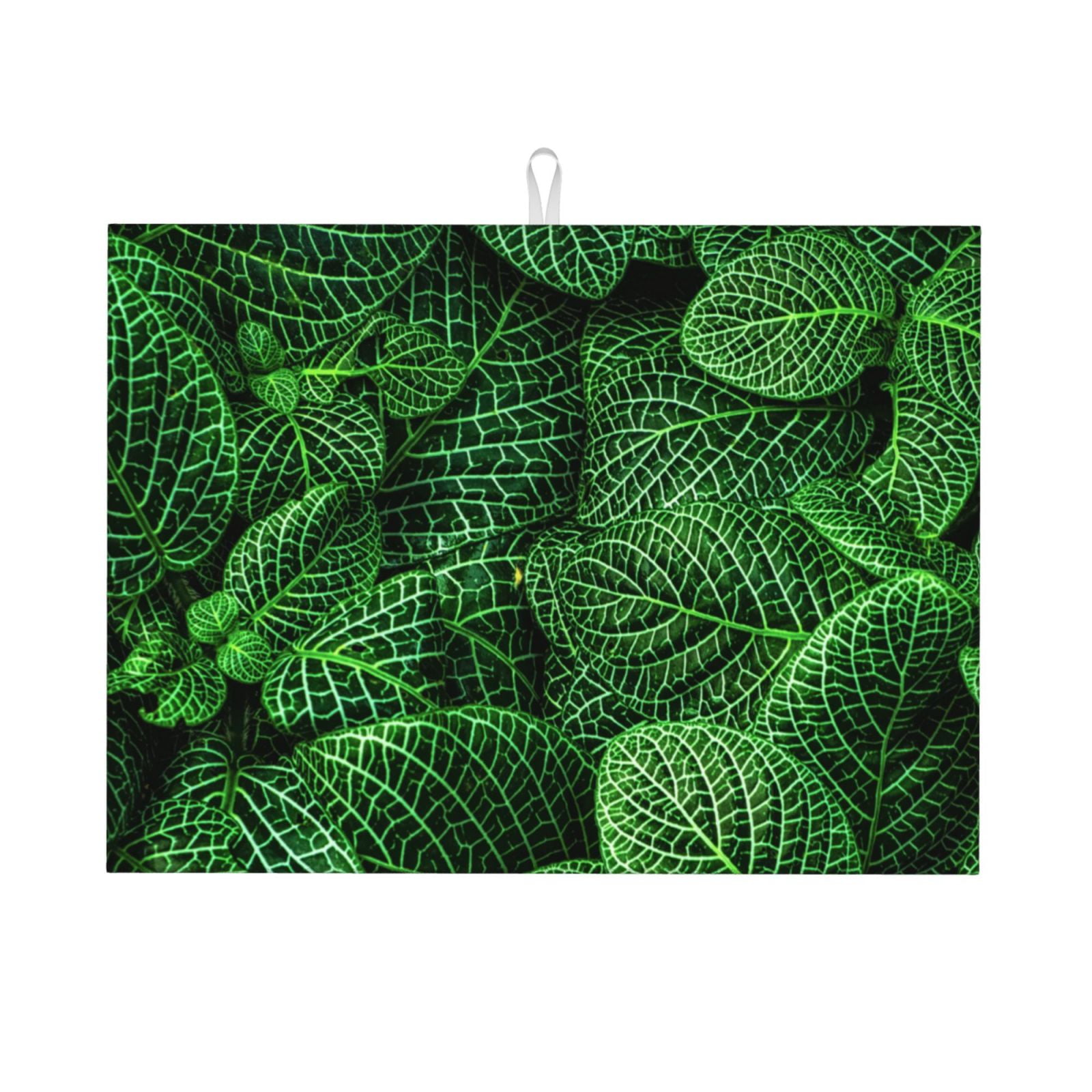 Sikiie Natural Green Leaves Dish Drying Mat, Kitchen Counter Mat, Self ...