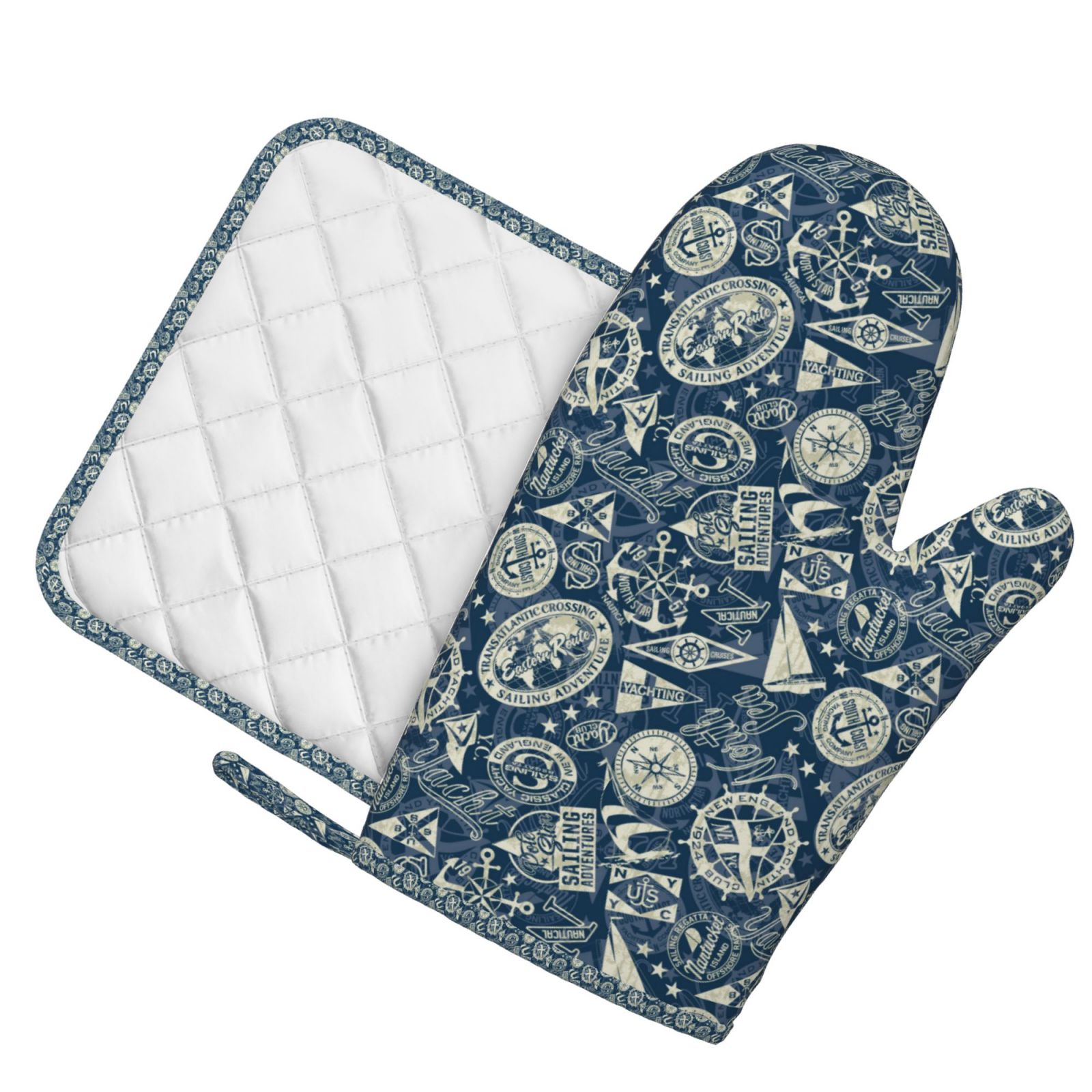 Sikiie Nautical Style Oven Mitts and Pot Holders Set, Kitchen Oven ...