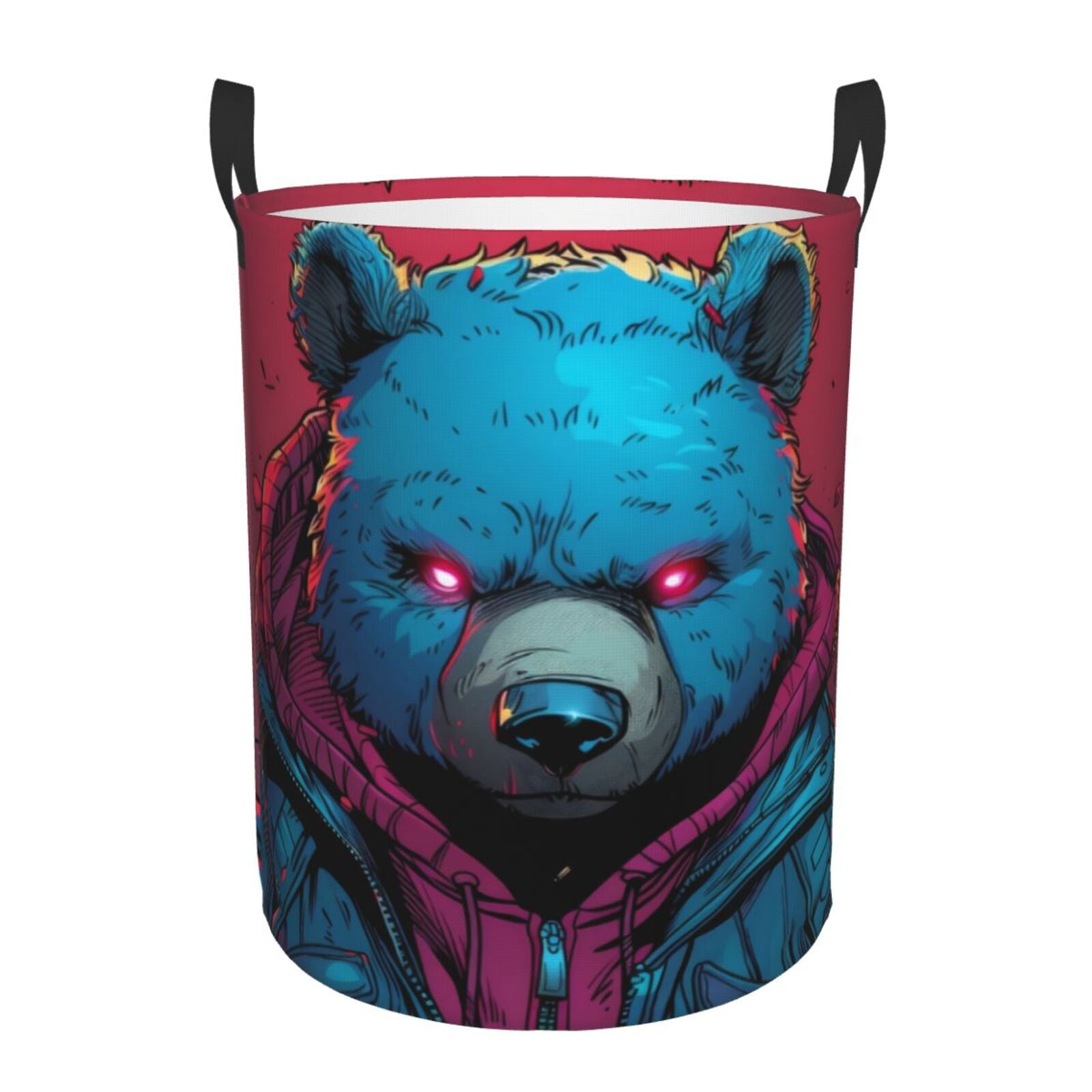 Sikiie Neon Cyberpunk Blue Bear Print Round Dirty Clothes Basket ...