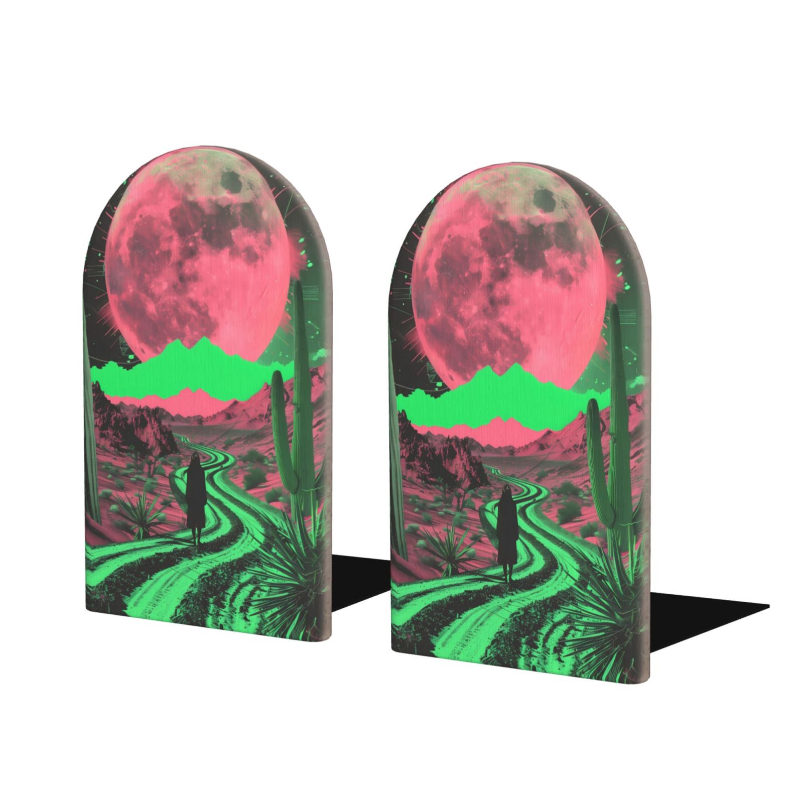 Sikiie Neon Desert Moon Bookends 1 Pair, Wood Bookends for Shelves ...