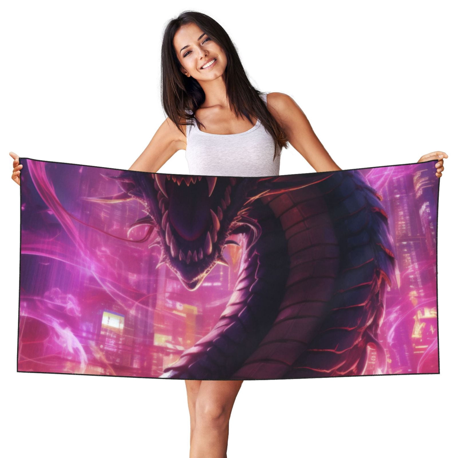 Sikiie Neon Futuristic Dragon Beach Towel for Women Men, Pool Bath ...