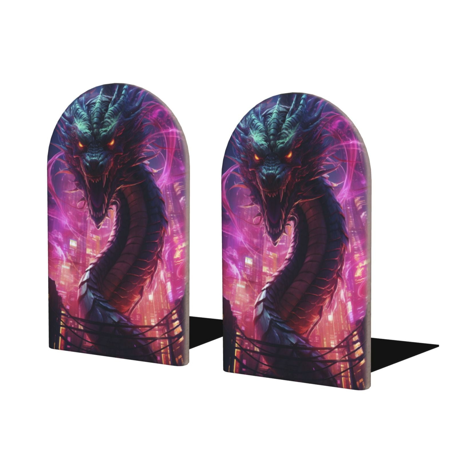 Sikiie Neon Futuristic Dragon Bookends 1 Pair, Wood Bookends for ...