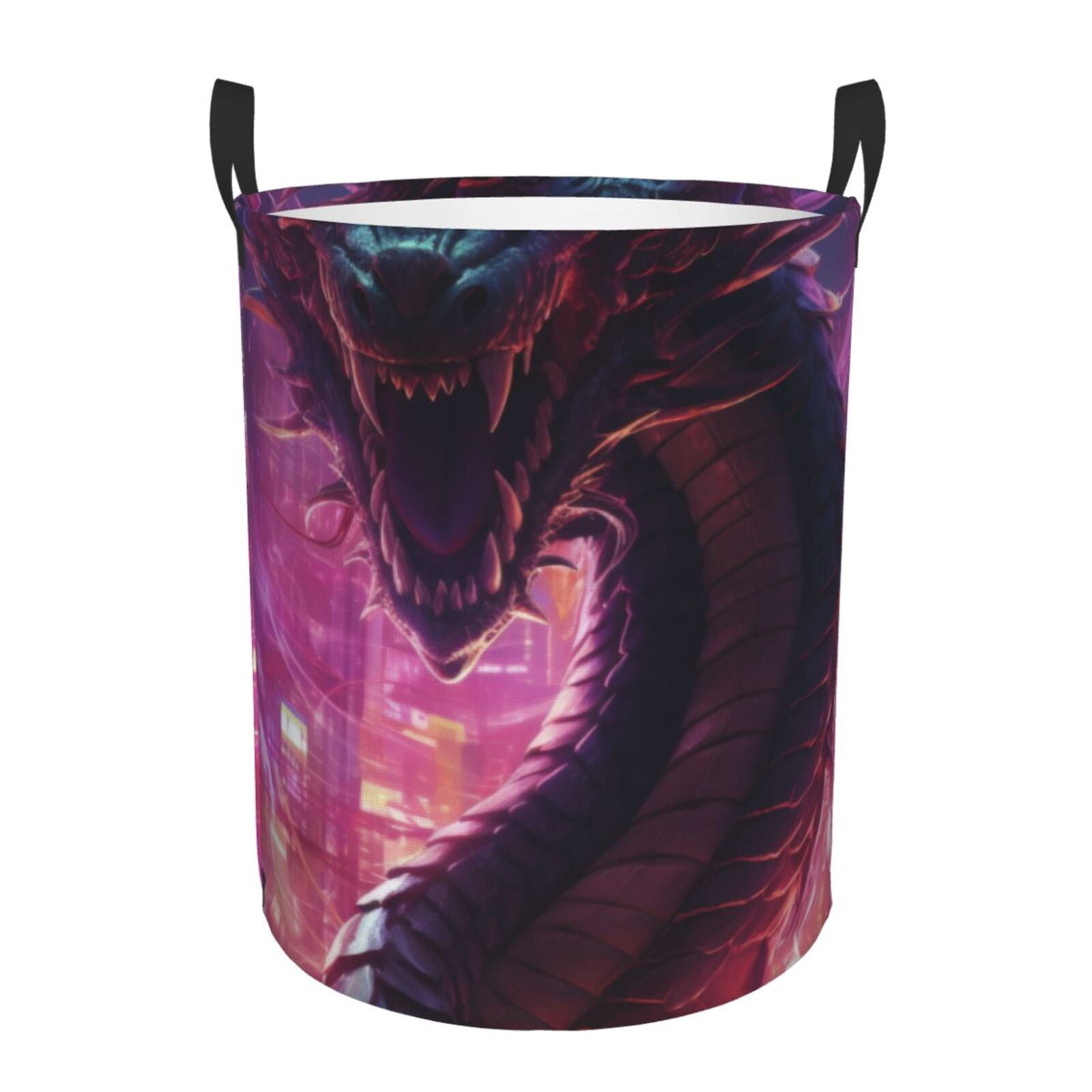 Sikiie Neon Futuristic Dragon Print Round Dirty Clothes Basket ...