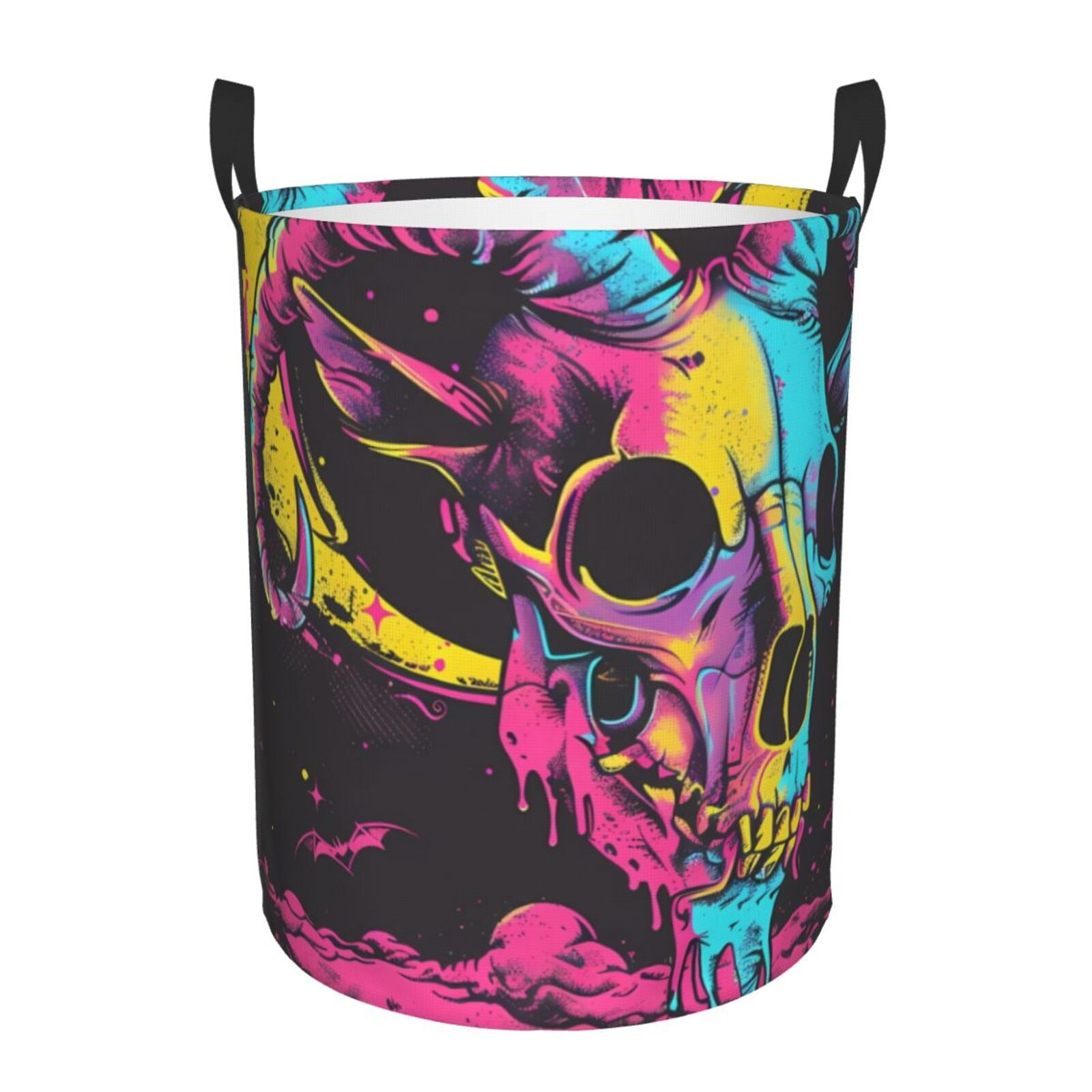 Sikiie Neon Gothic Skull Moon Print Round Dirty Clothes Basket ...