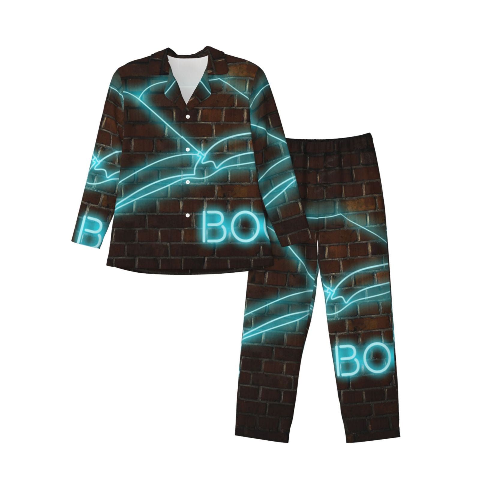 Sikiie Neon Sign For Books Mens Pajama Set, Soft Warm Long Sleeve ...