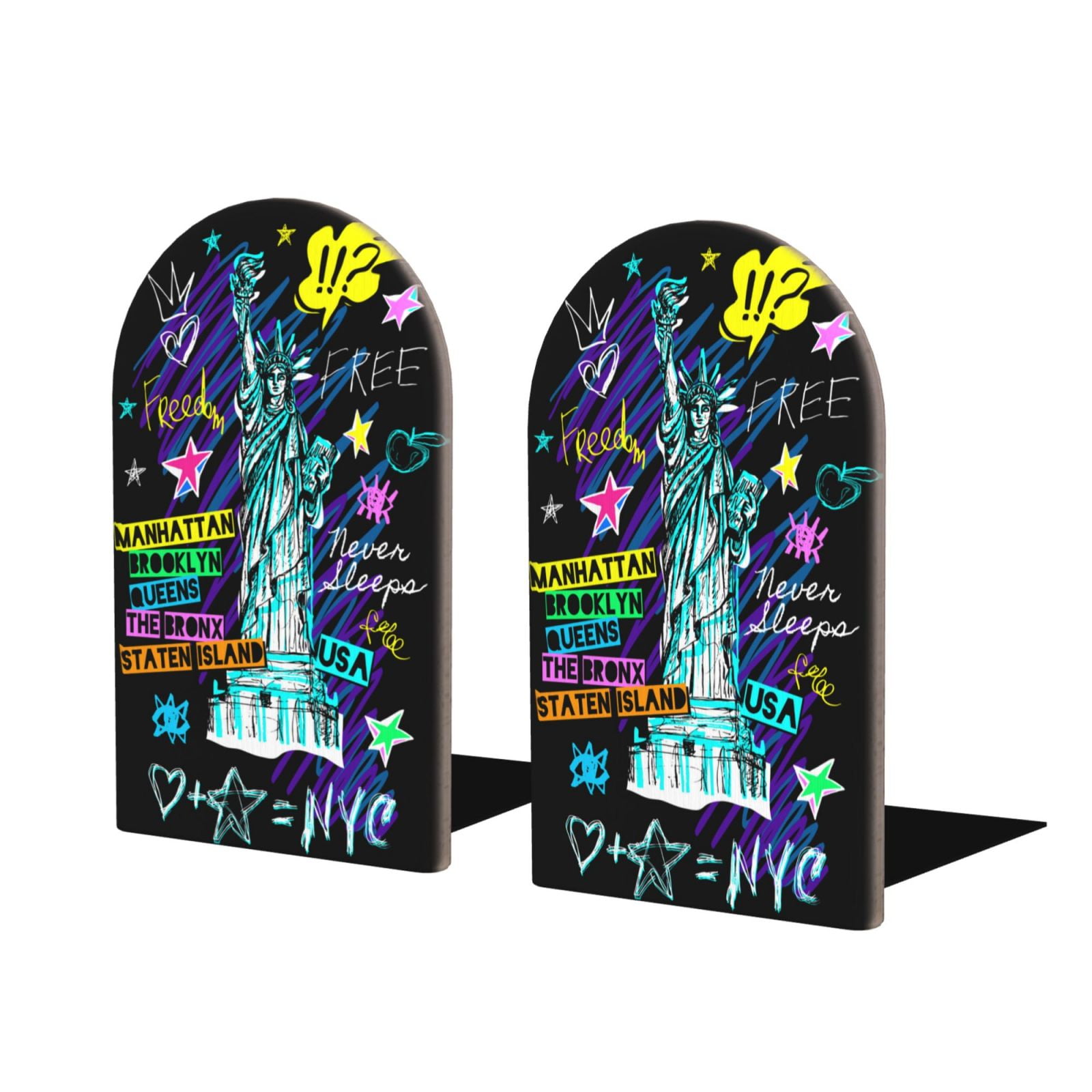 Sikiie New York City Bookends 1 Pair, Wood Bookends for Shelves, Book ...