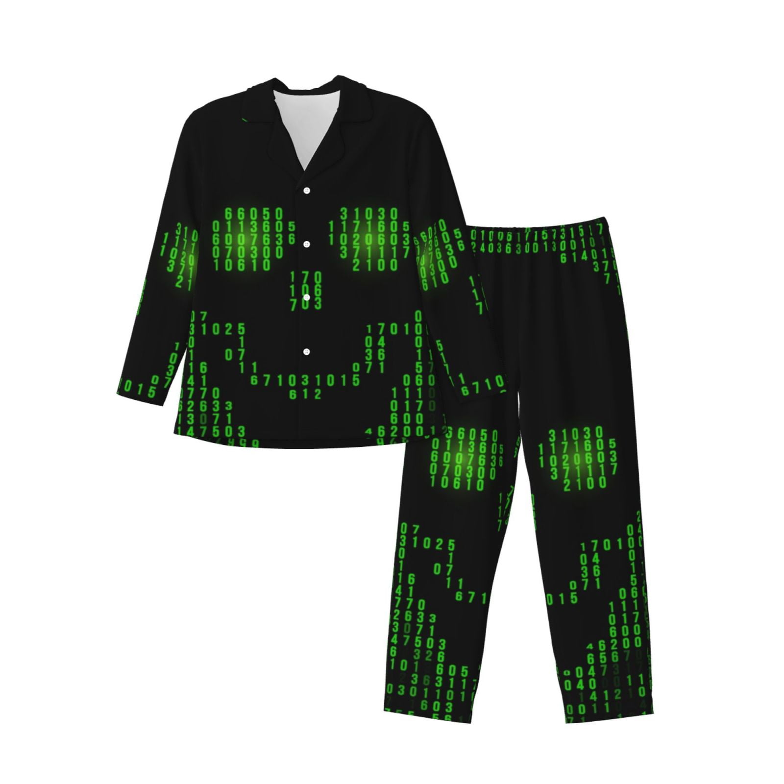 Sikiie Numbers Skull Mens Pajama Set, Soft Warm Long Sleeve Sleepwear ...