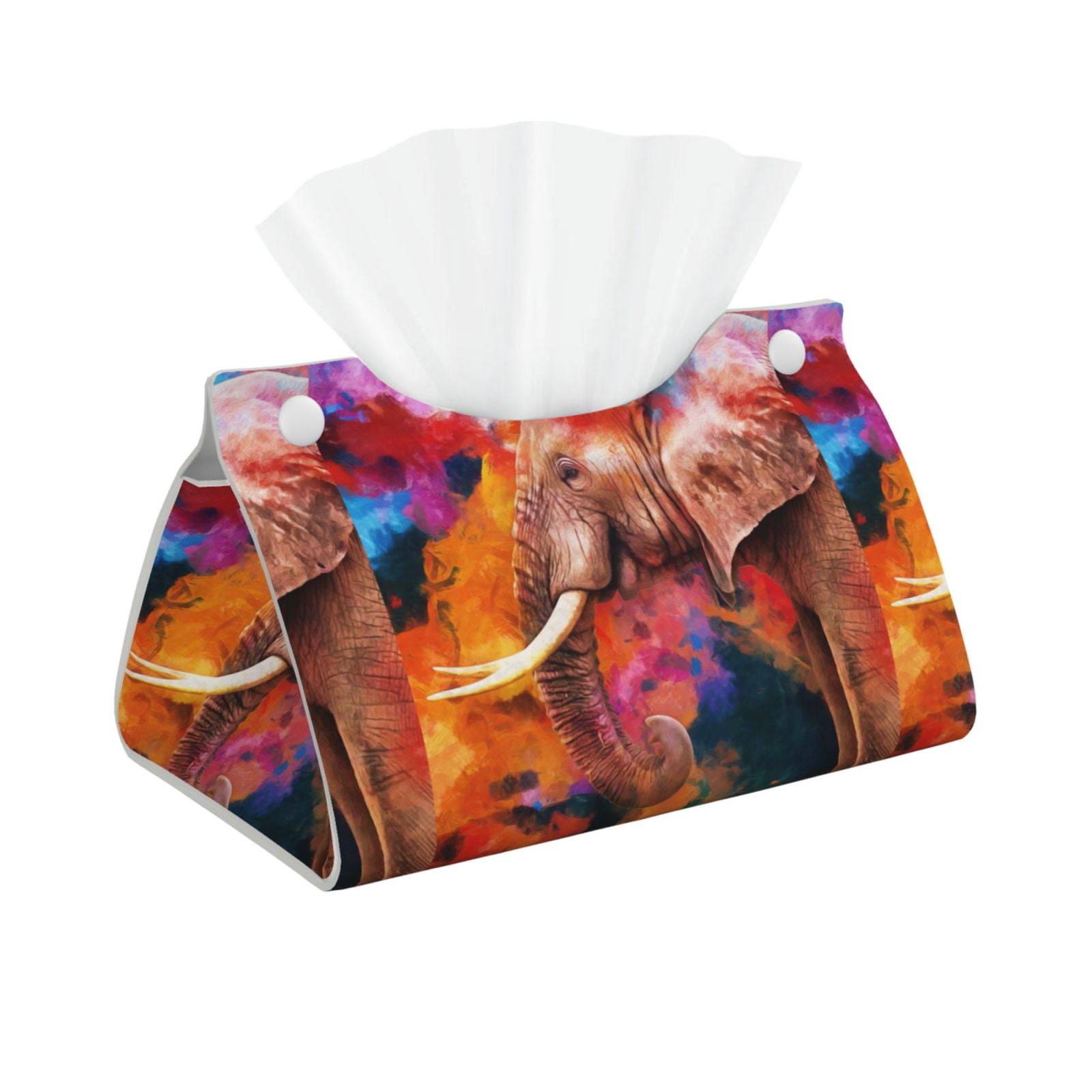 Sikiie Oil Paintings of Elephants Leather Tissue Box Cover Rectangle ...