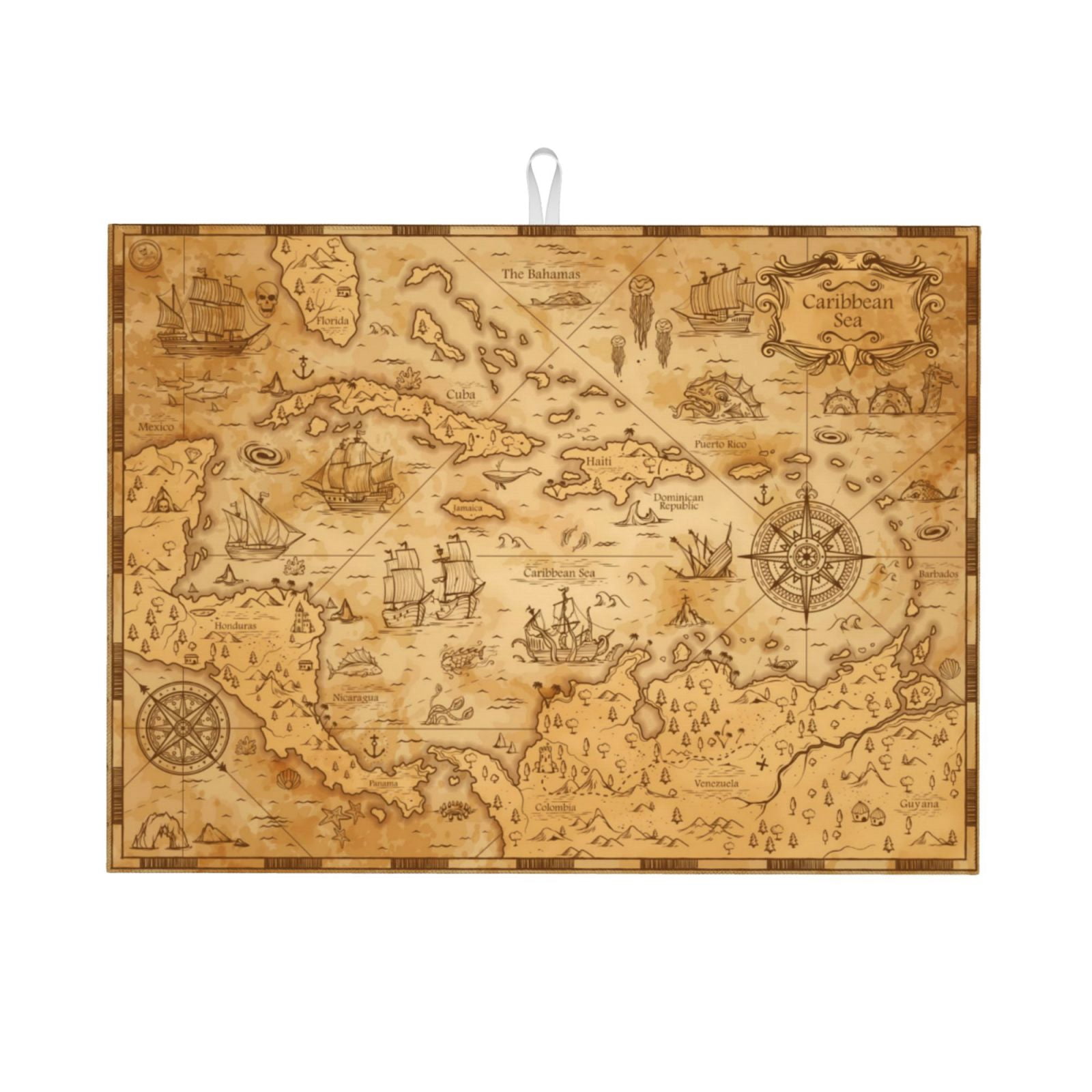 Sikiie Old Vintage Map Of Sea Dish Drying Mat, Kitchen Counter Mat ...