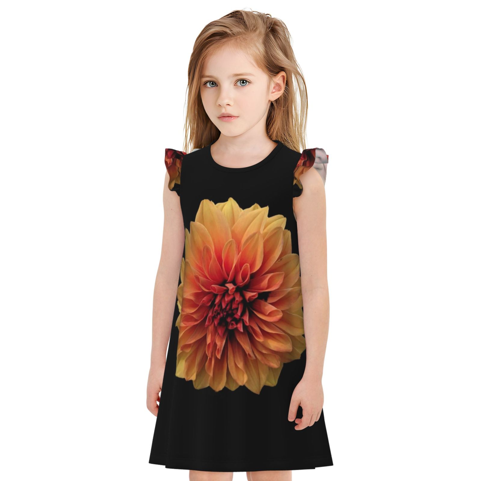 Sikiie Orange Dalia Girls Nightgowns 3-10 Years Flutter Short Sleeves ...