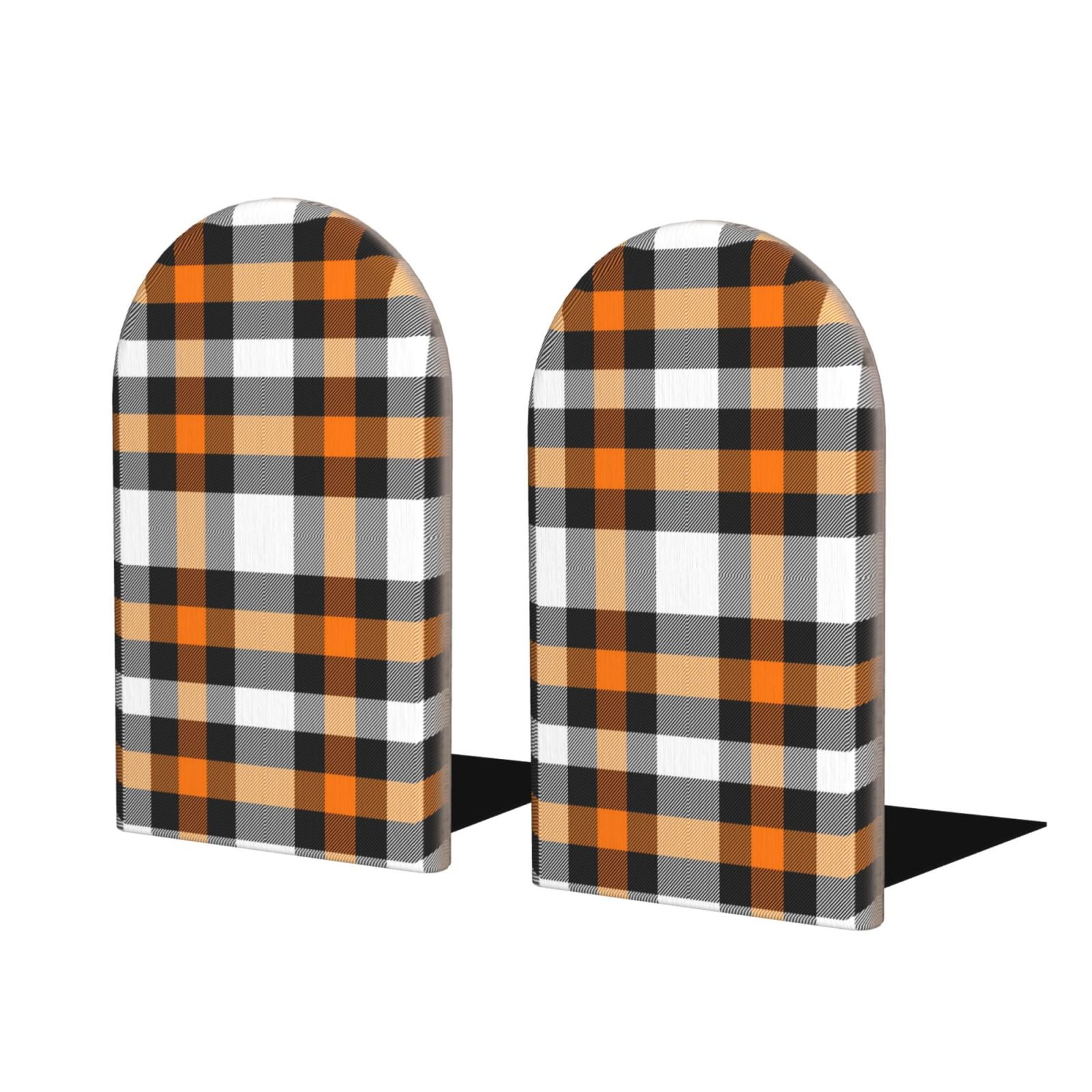 Sikiie Orange Plaid Bookends 1 Pair, Wood Bookends for Shelves, Book ...