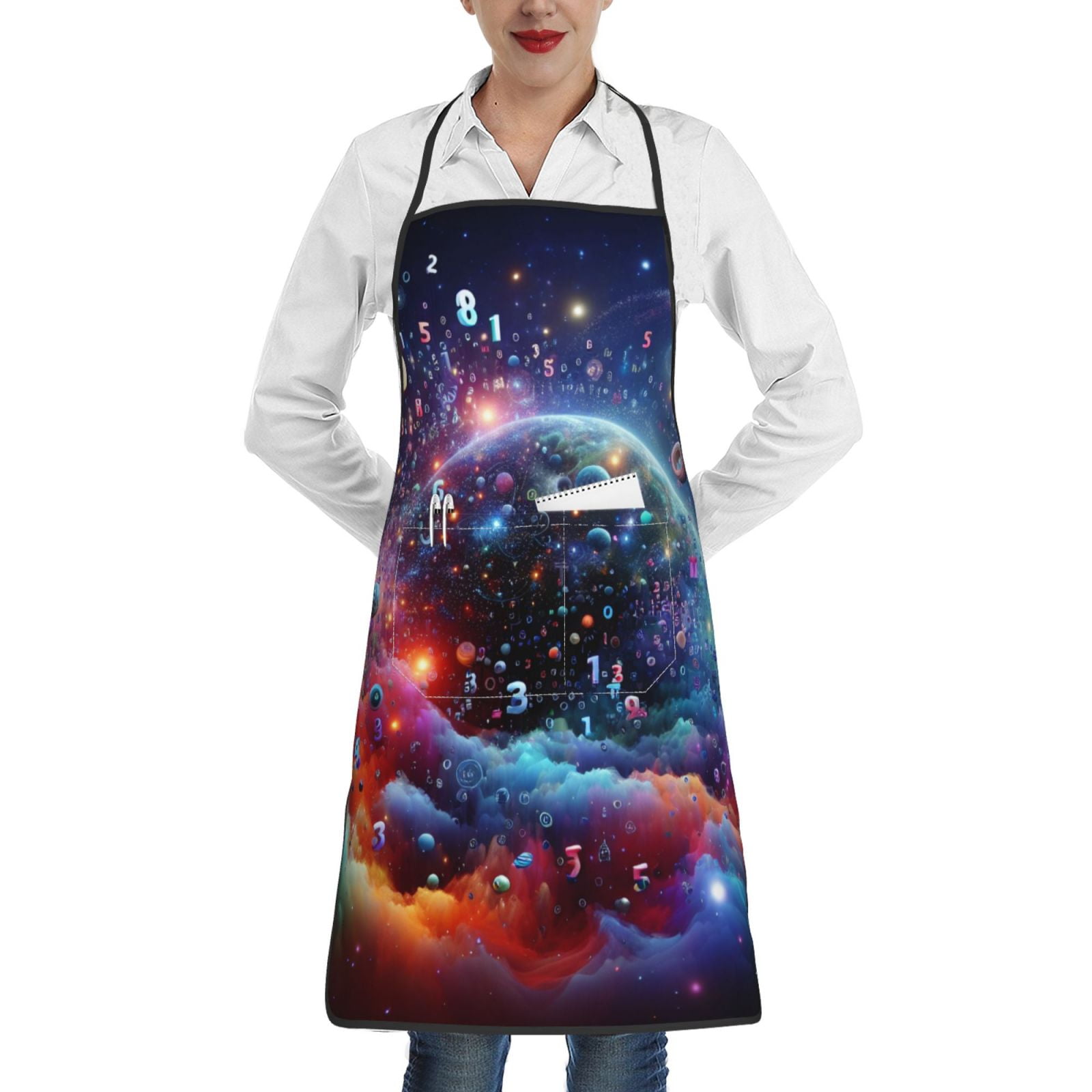 Sikiie Outer Space Floating Numbers And Letters Aprons for Kitchen ...