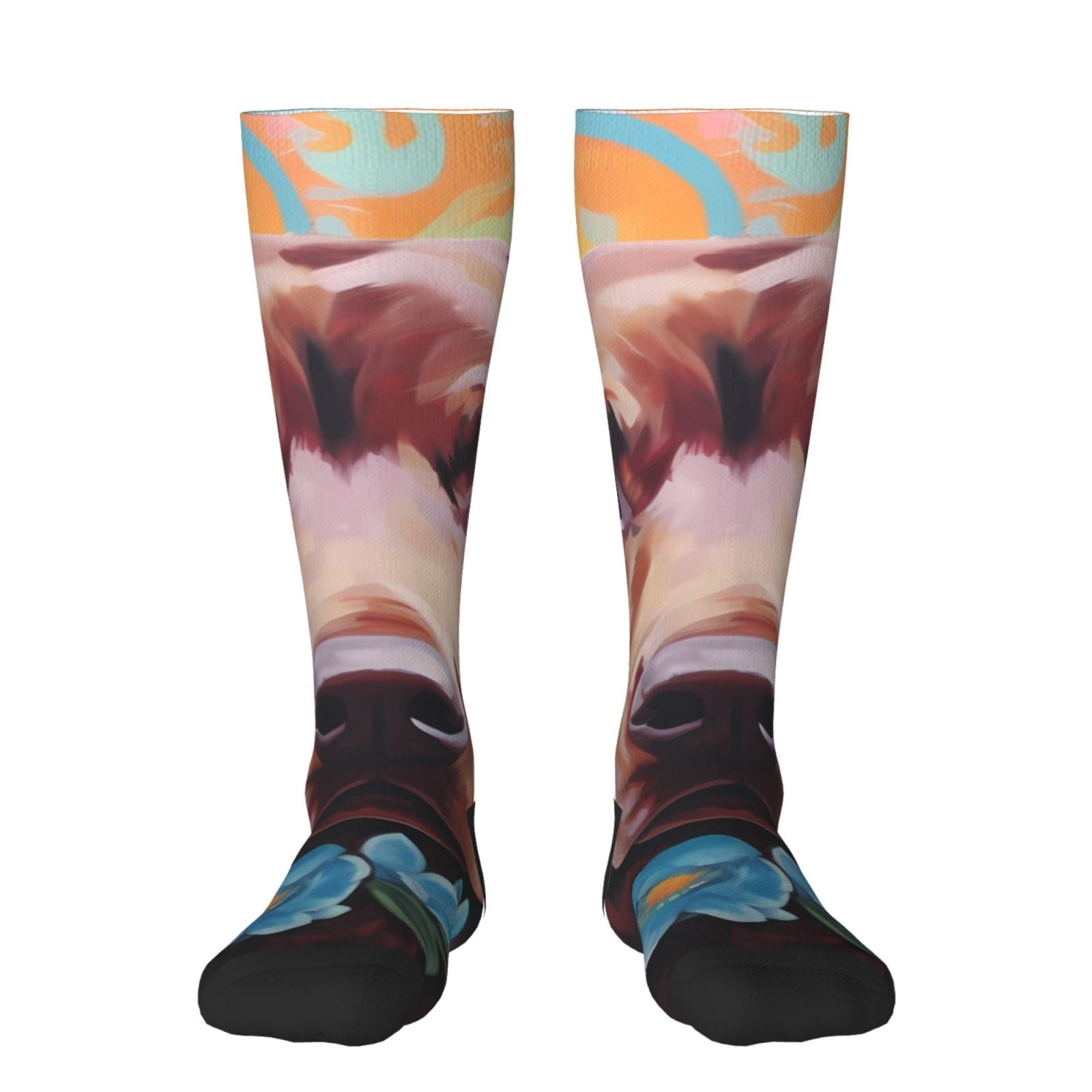 Sikiie Painted Flower Puppy Knee Socks, High Socks Long Stretchy Sock ...