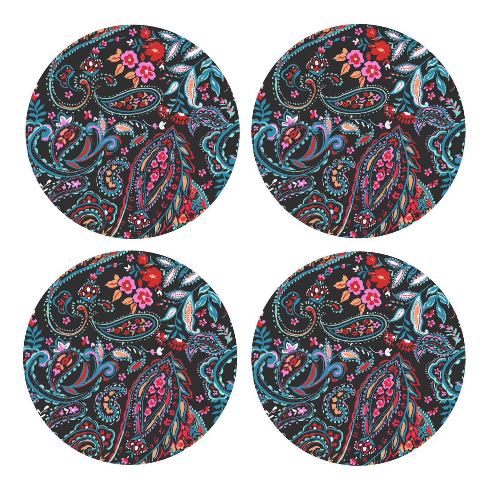 Sikiie Paisley MDF Cork Coaster 4 Pcs - Absorbent Beverage Coasters for ...