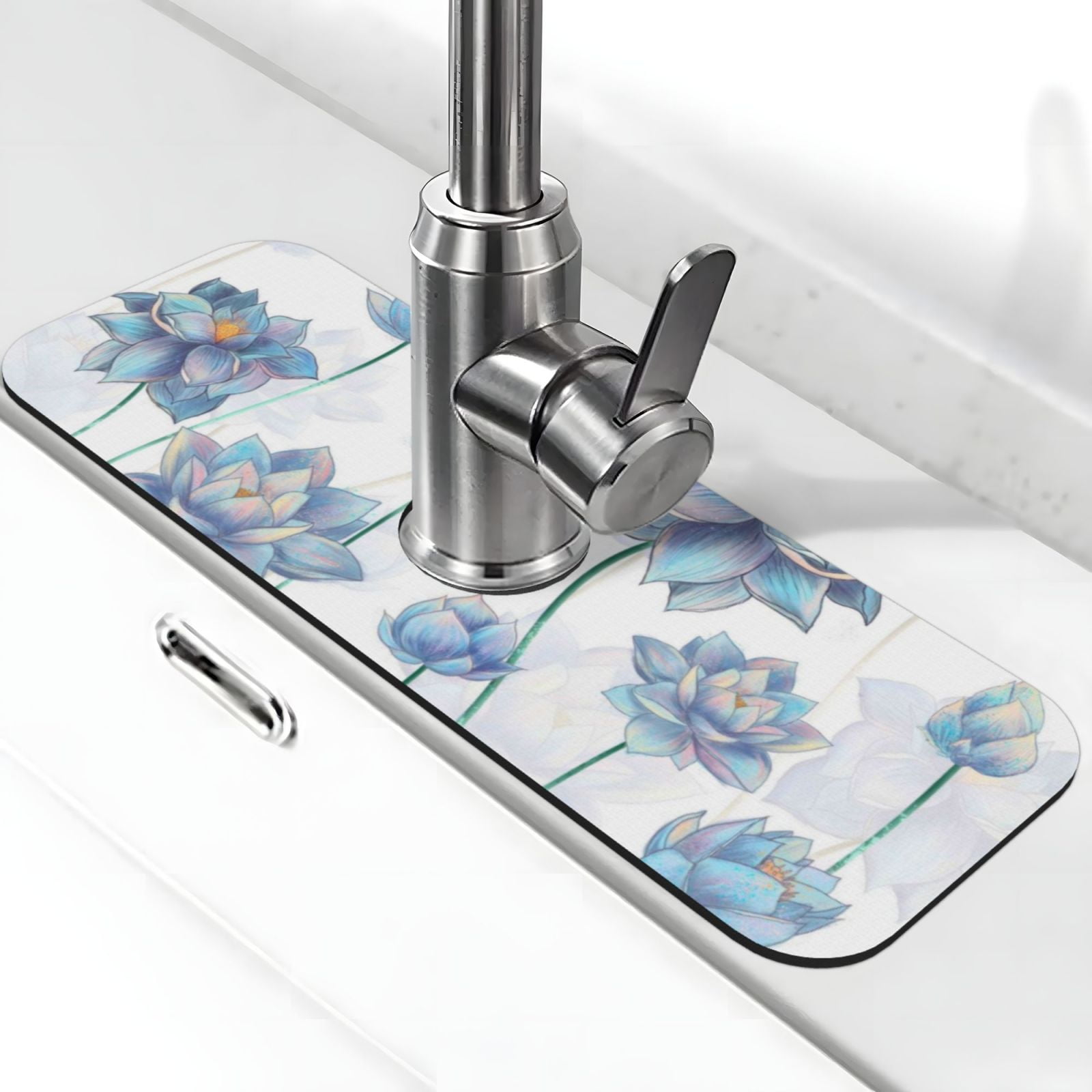 Sikiie Pale Blue Lotus Flowers Splash Guard for Sink Faucet-1 PC Super ...