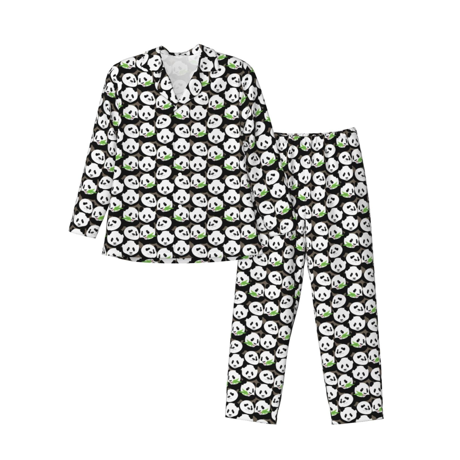 Sikiie Panda Bear Mens Pajama Set, Soft Warm Long Sleeve Sleepwear ...
