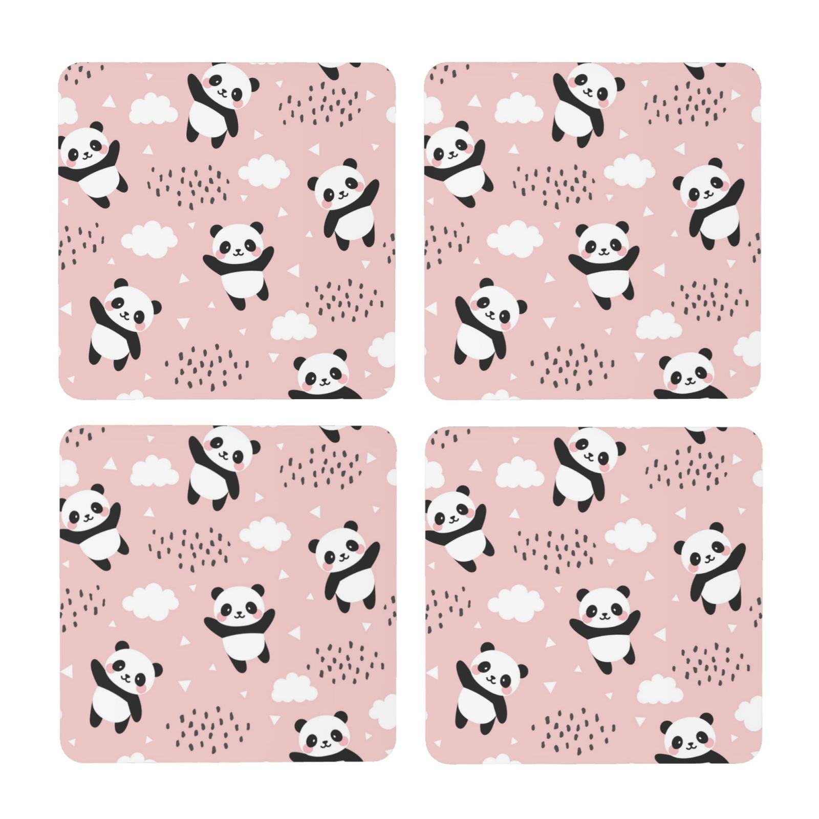 Sikiie Panda MDF Cork Coaster 4 Pcs - Absorbent Beverage Coasters for ...