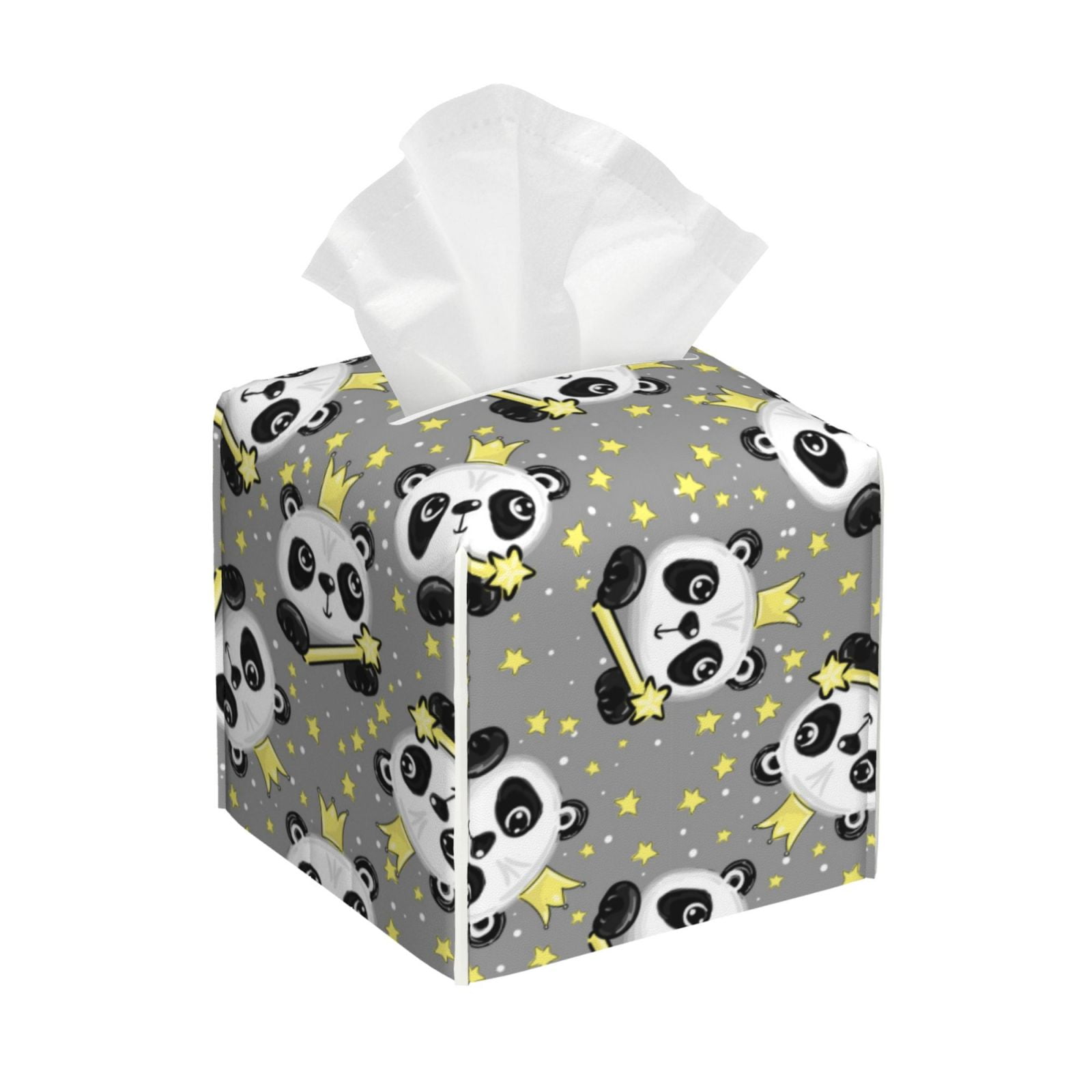 Sikiie Panda With Crown And Stars Leather Tissue Box Cover Square ...