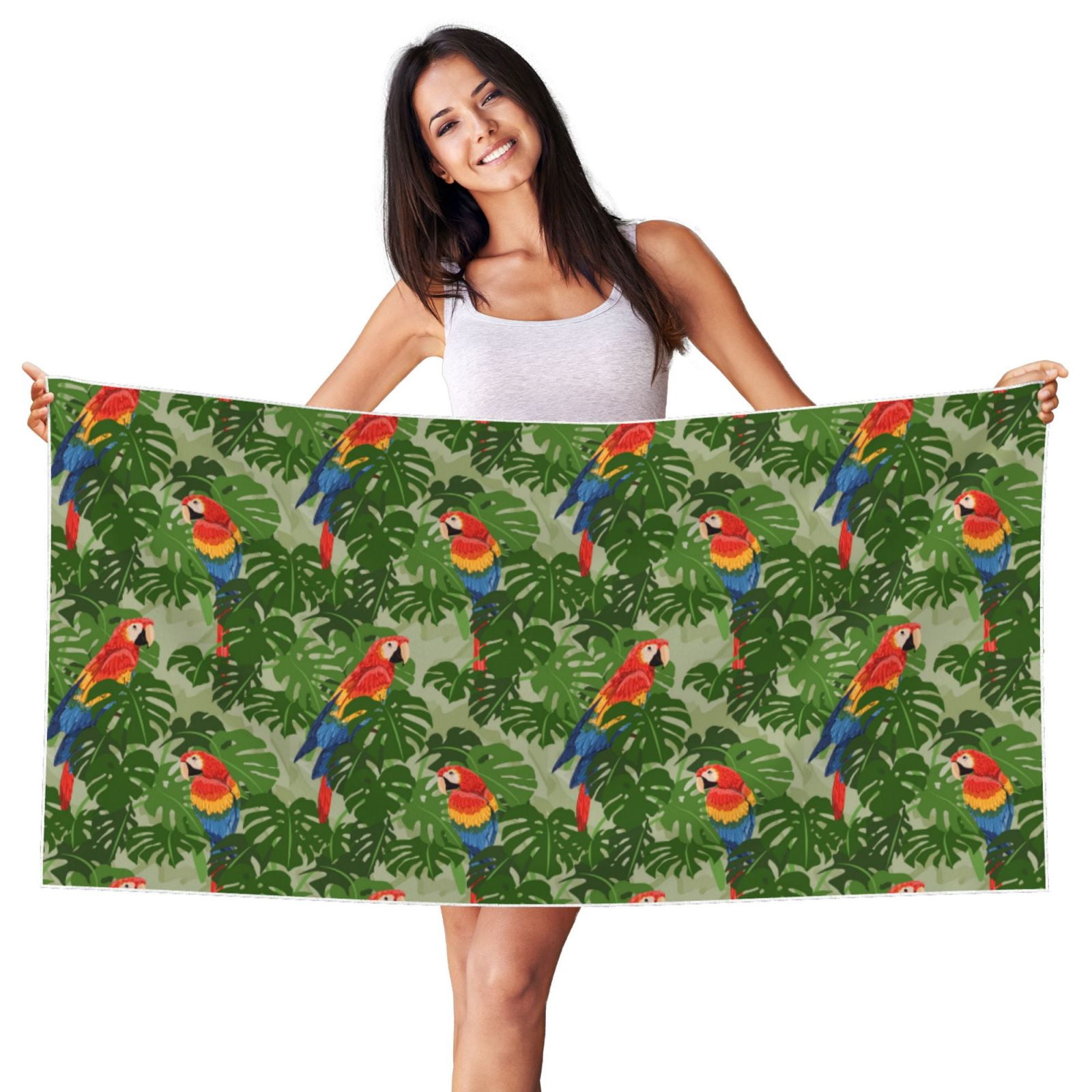 Sikiie Parrots And Tropical Leaves Beach Towel for Women Men, Pool Bath Beach Camping Beach ...