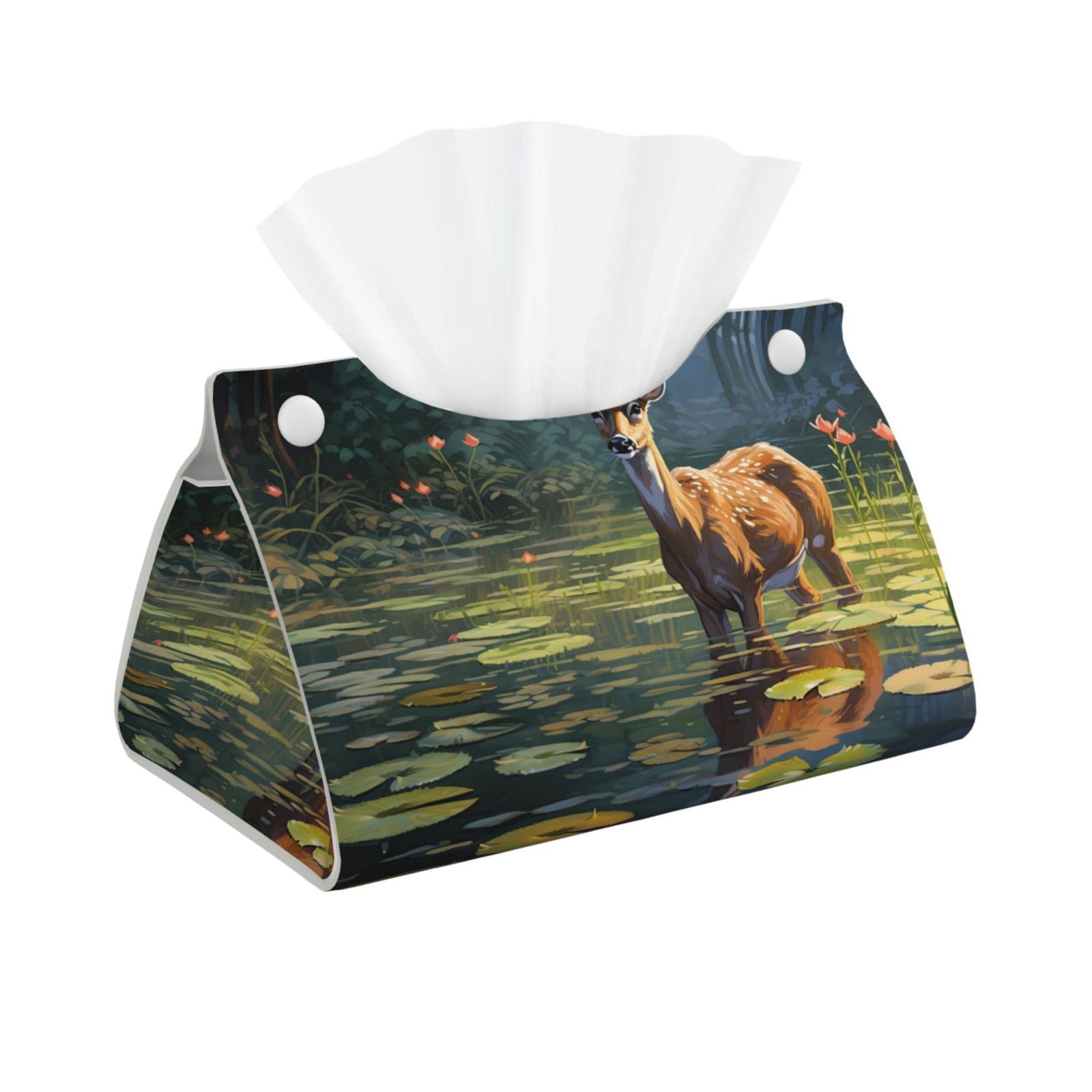 Sikiie Peaceful Deer Lily Pond Leather Tissue Box Cover Rectangle, Long ...