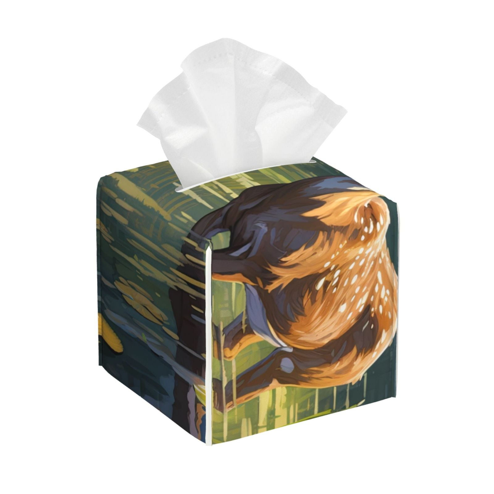 Sikiie Peaceful Deer Lily Pond Leather Tissue Box Cover Square, tissue ...