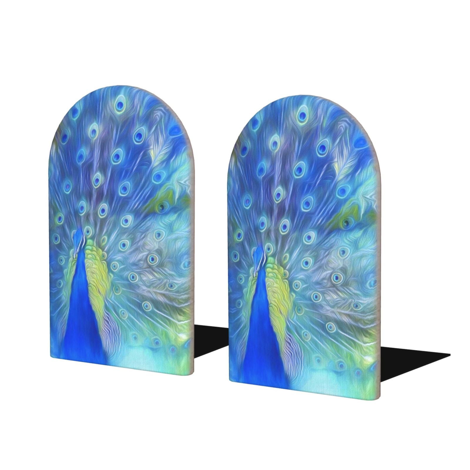 Sikiie Peacock Bookends 1 Pair, Wood Bookends for Shelves, Book Ends ...