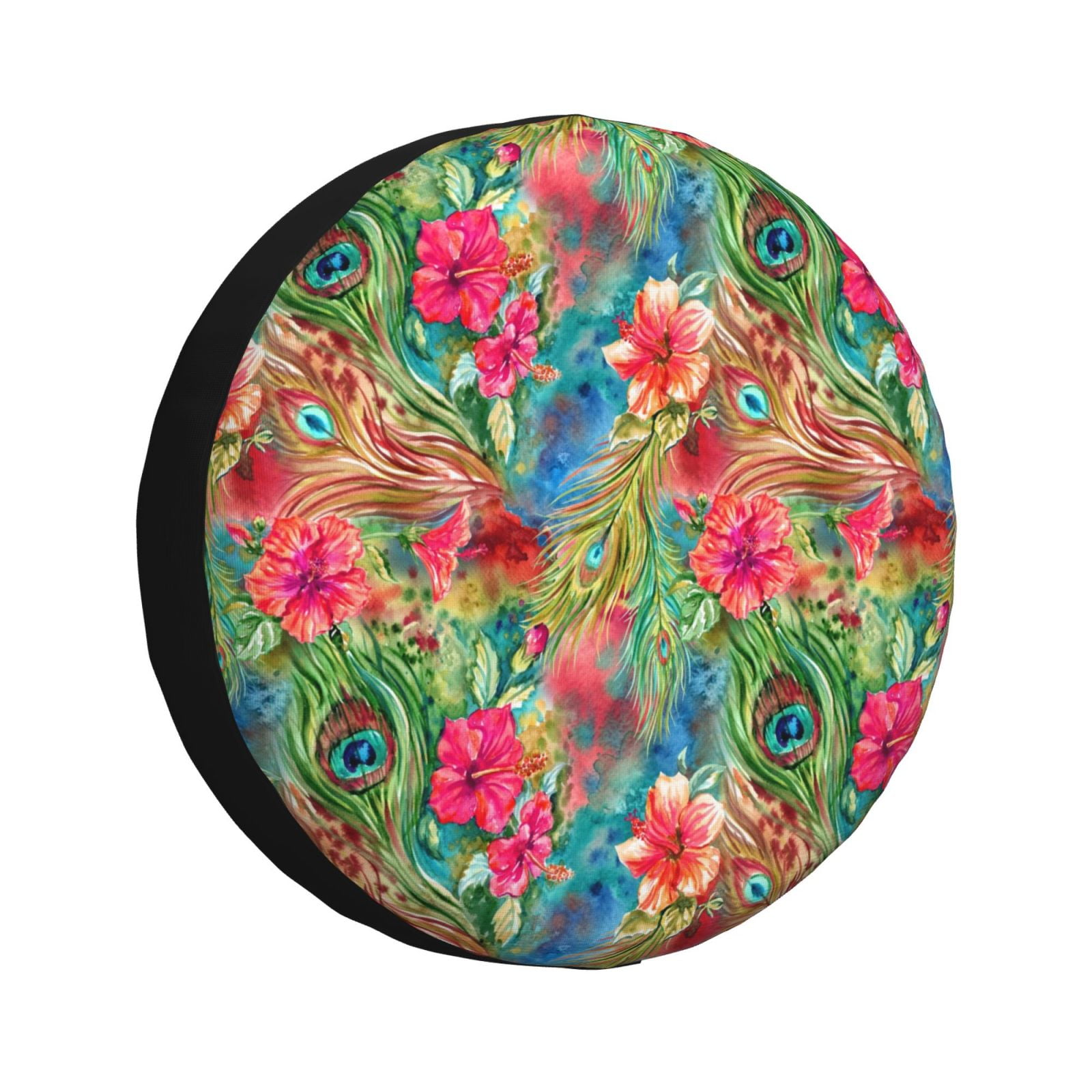 Sikiie Peacock Feathers And Flowers PVC Leather Spare Tire Wheel Cover ...