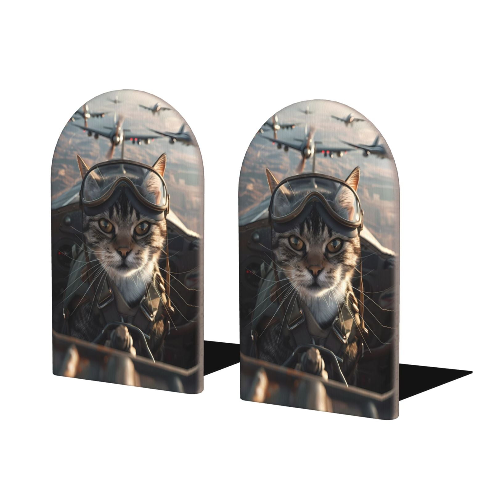 Sikiie Pilot Cat In Vintage Plane Bookends 1 Pair, Wood Bookends for ...