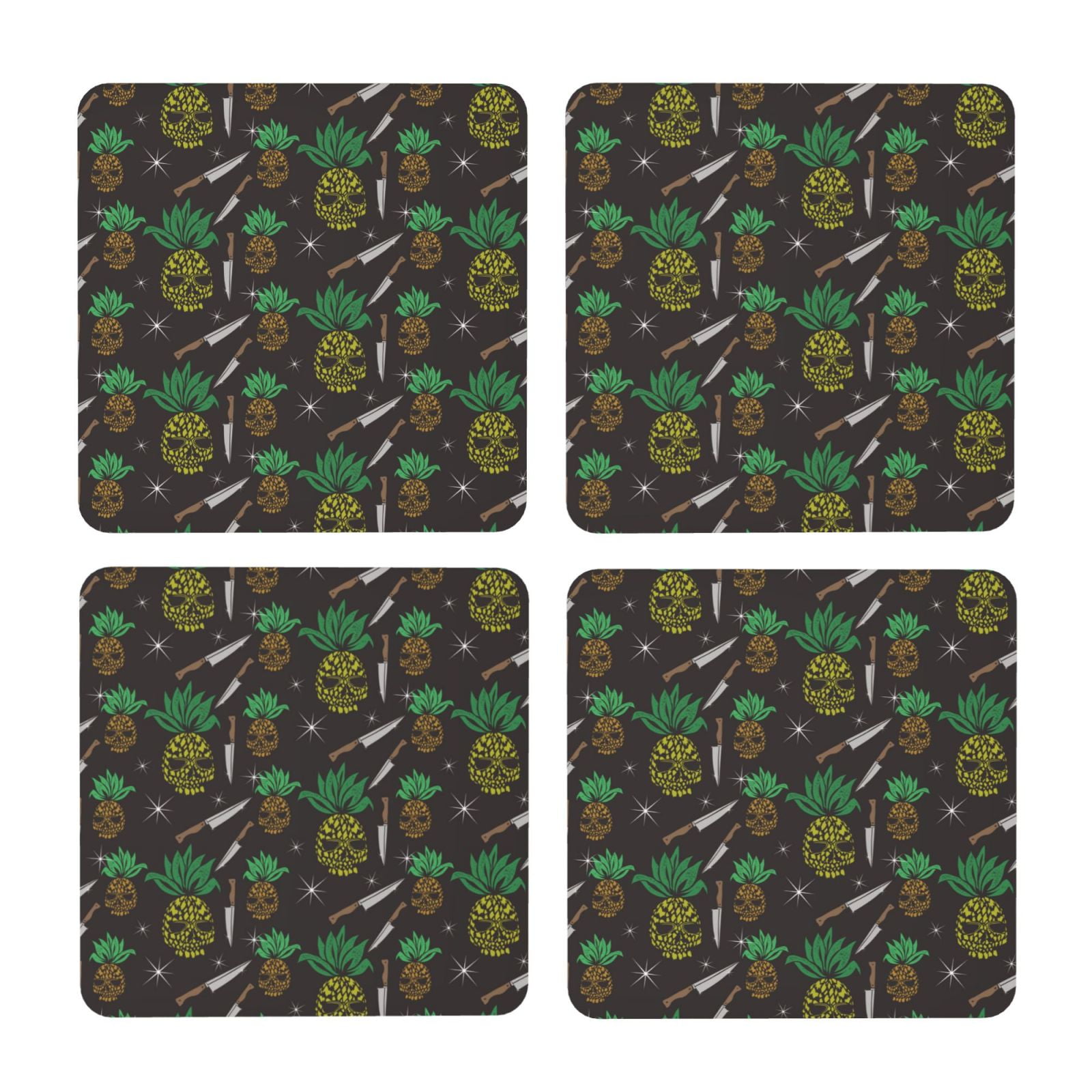 Sikiie Pineapples MDF Cork Coaster 4 Pcs - Absorbent Beverage Coasters ...