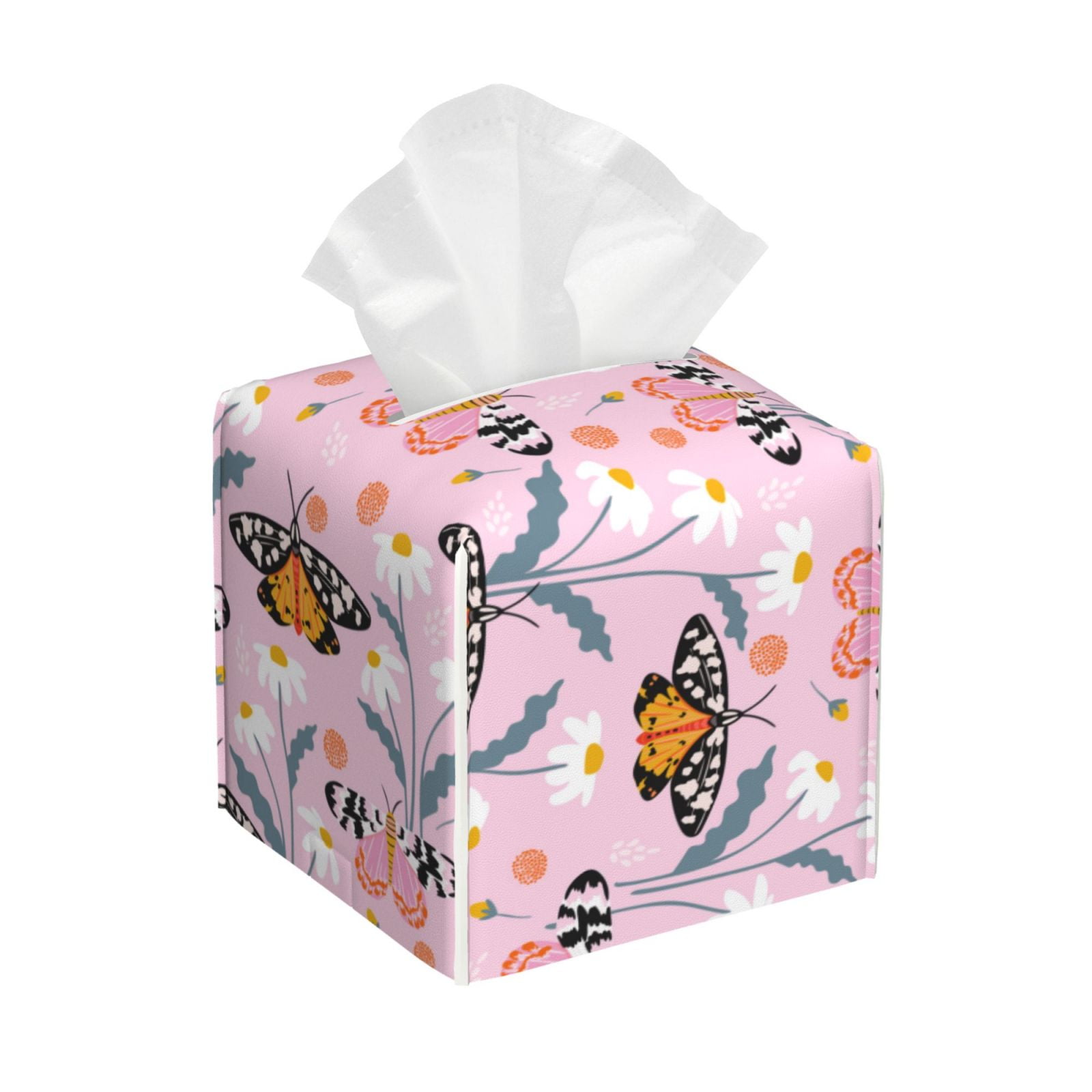 Sikiie Pink Butterfly Daisy Leather Tissue Box Cover Square, tissue box ...