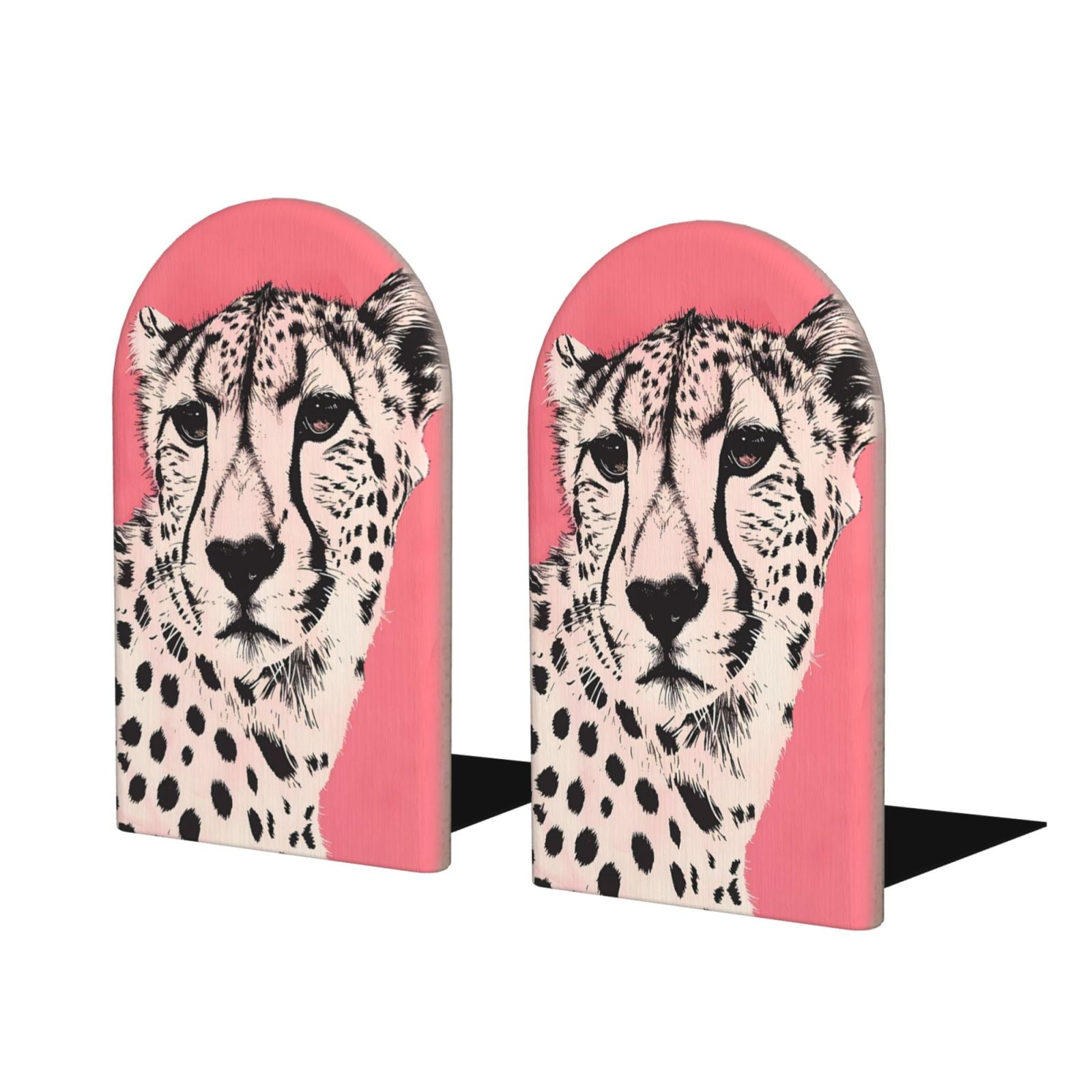 Sikiie Pink Cheetah Art Bookends 1 Pair, Wood Bookends for Shelves ...